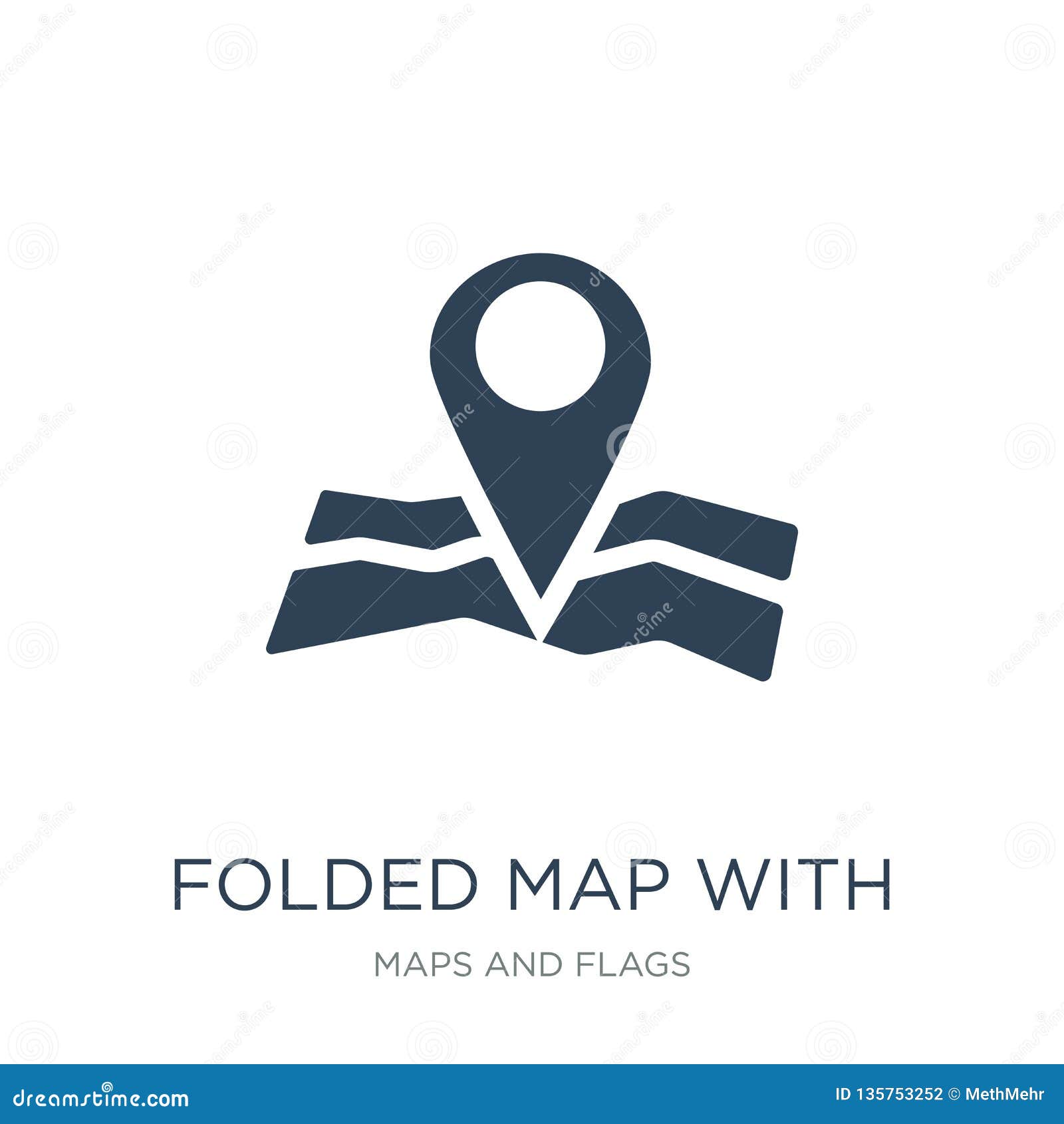 Folded Map With Position Mark Vector Icon On White Background. Flat ...