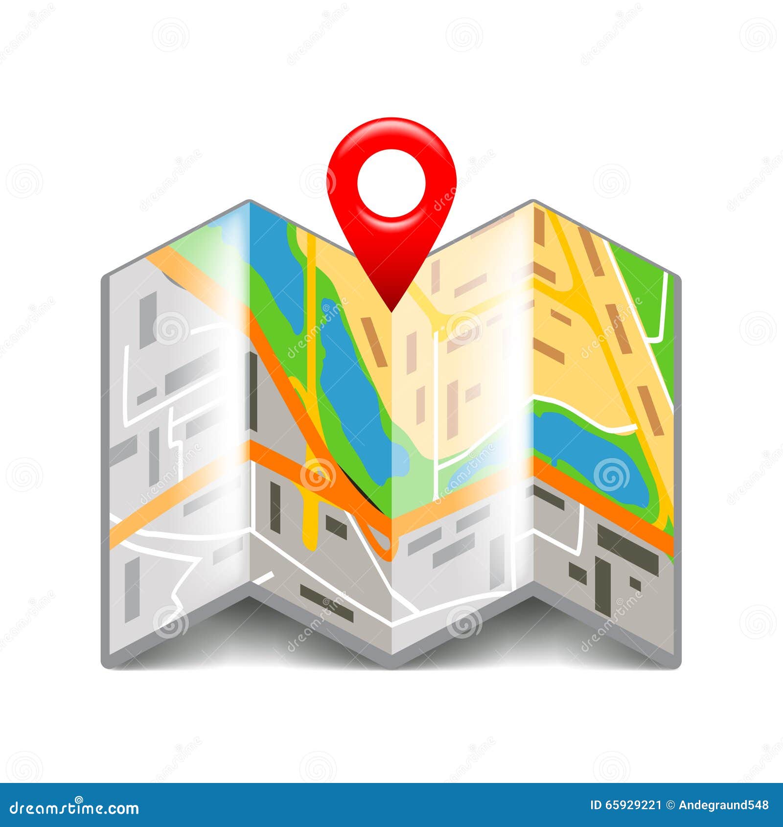 Folded map on white vector stock vector. Illustration of city - 65929221