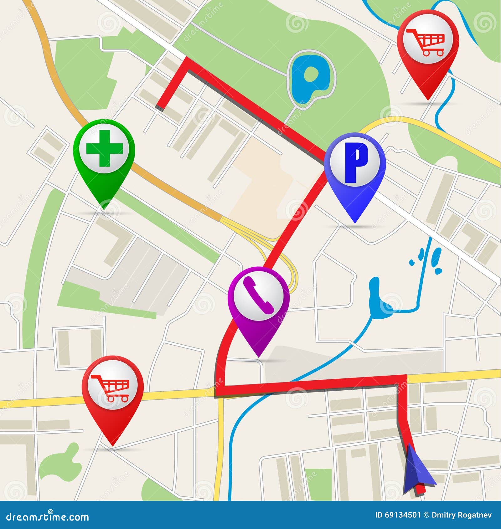 Folded Maps with Color Point Markers Stock Vector - Illustration of ...