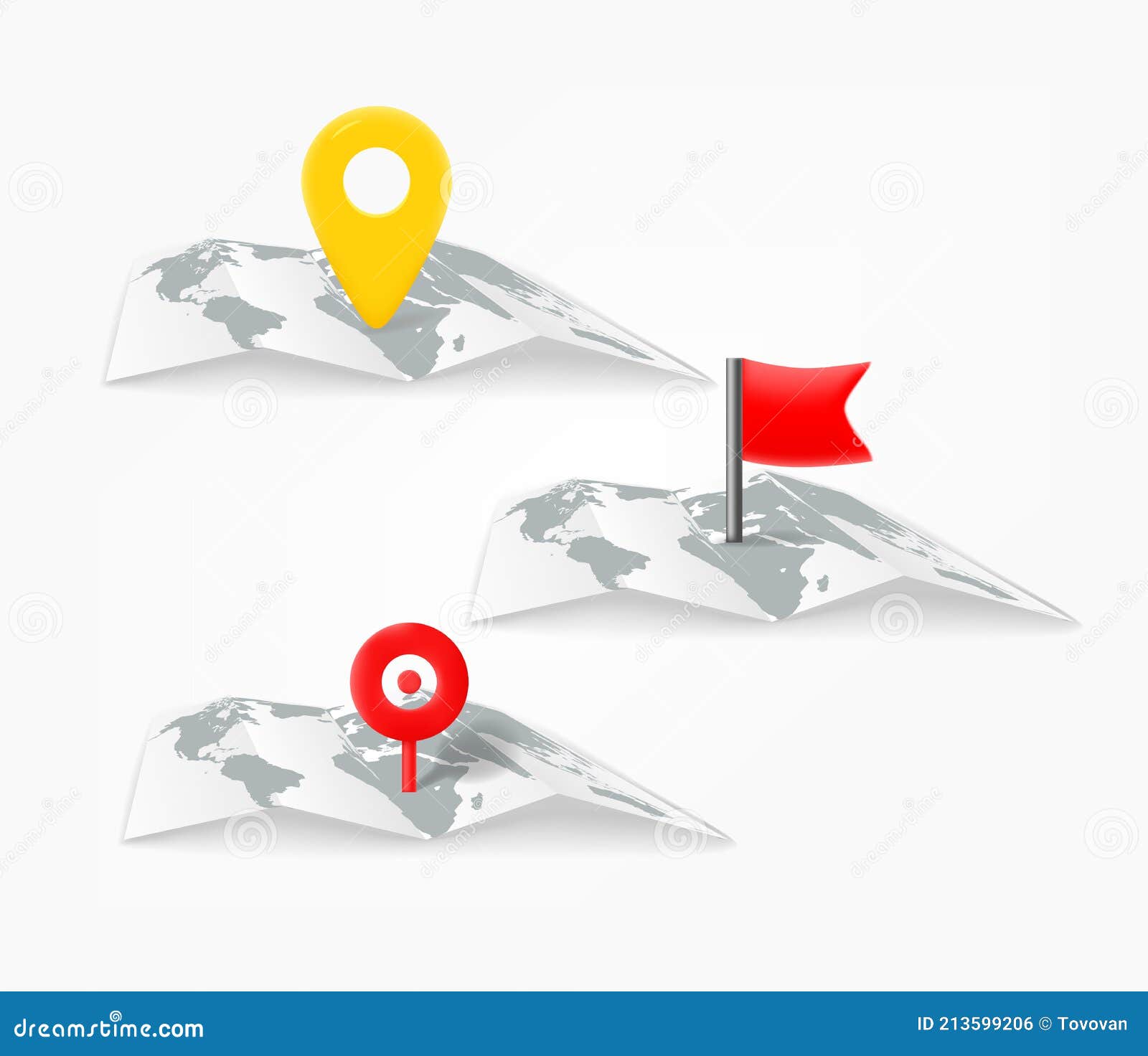 Folded Maps with Color Point Markers Vector Set Stock Vector ...