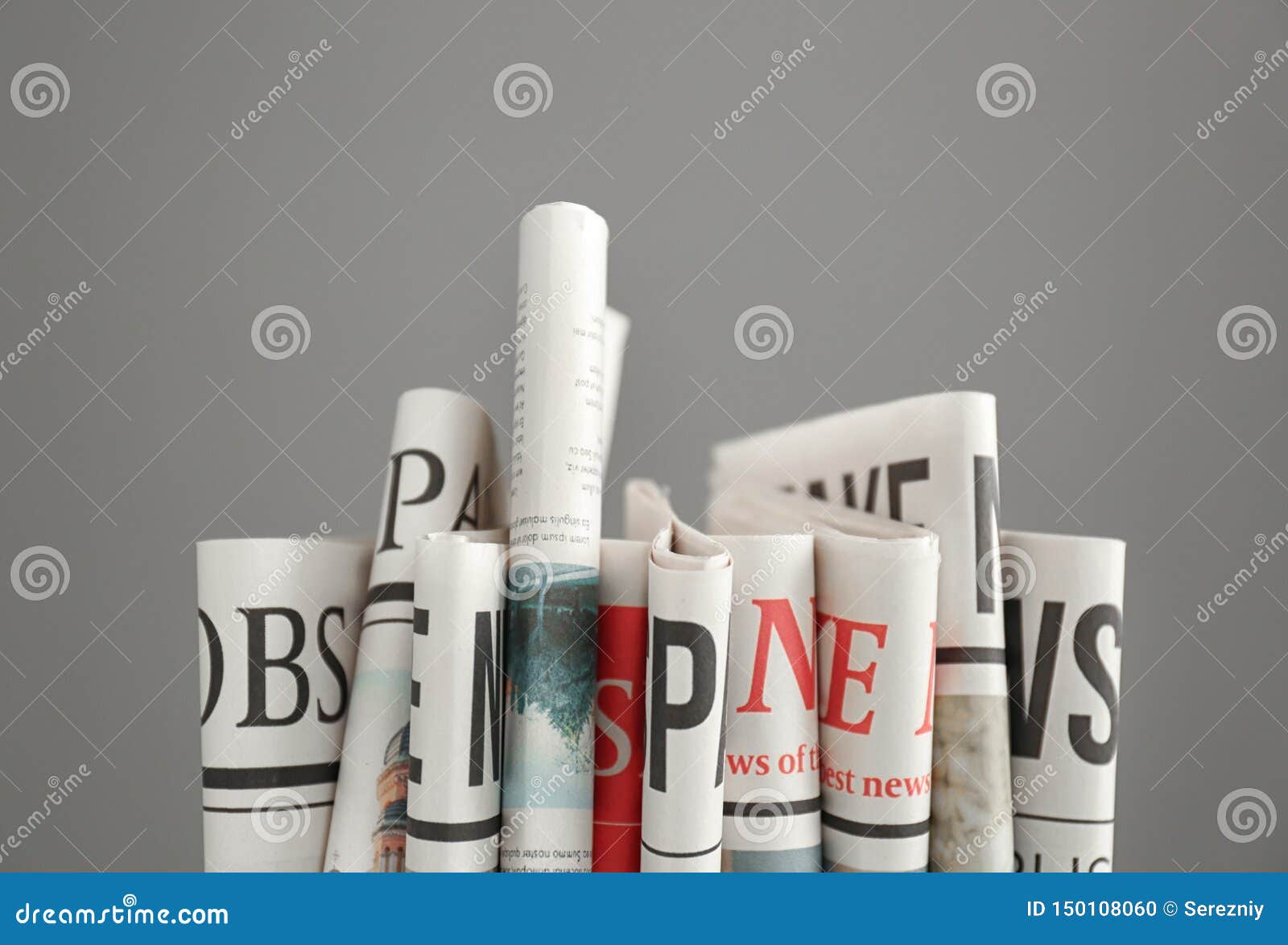 Folded Newspapers on Grey Background Stock Photo - Image of publish ...
