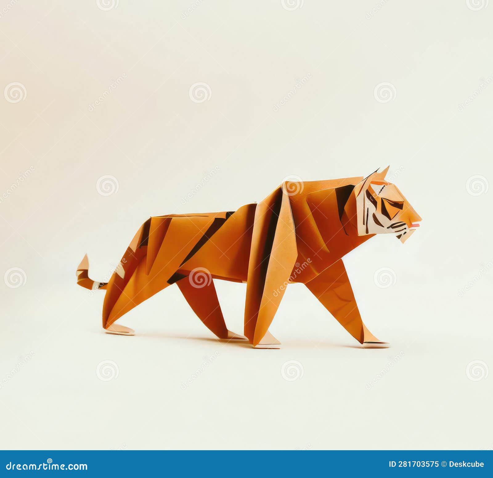 Folded Origami Intimidated Tiger Paper Art Stock Illustration ...