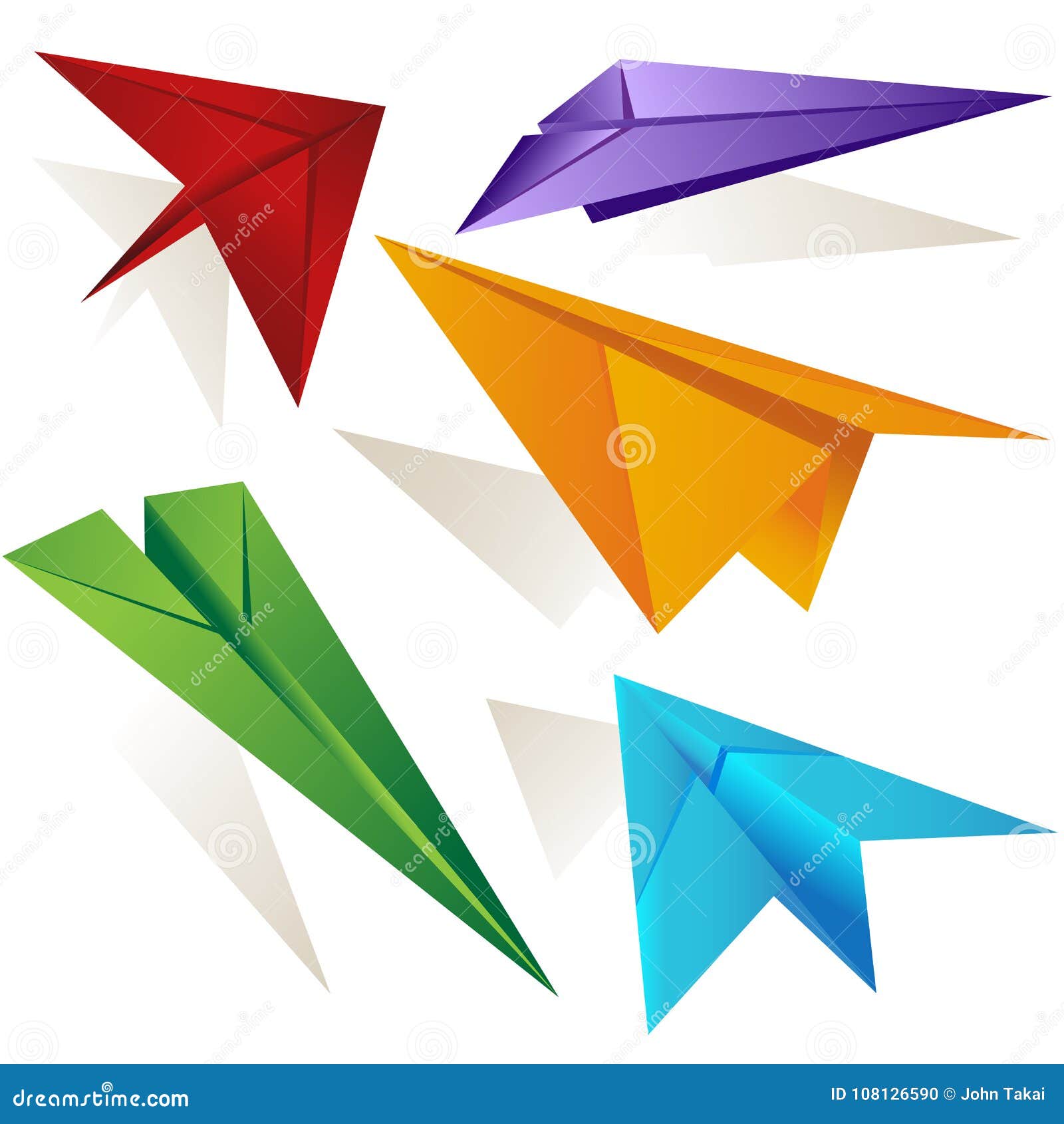 Folded Origami Paper Airplane Variation Set Stock Vector - Illustration ...