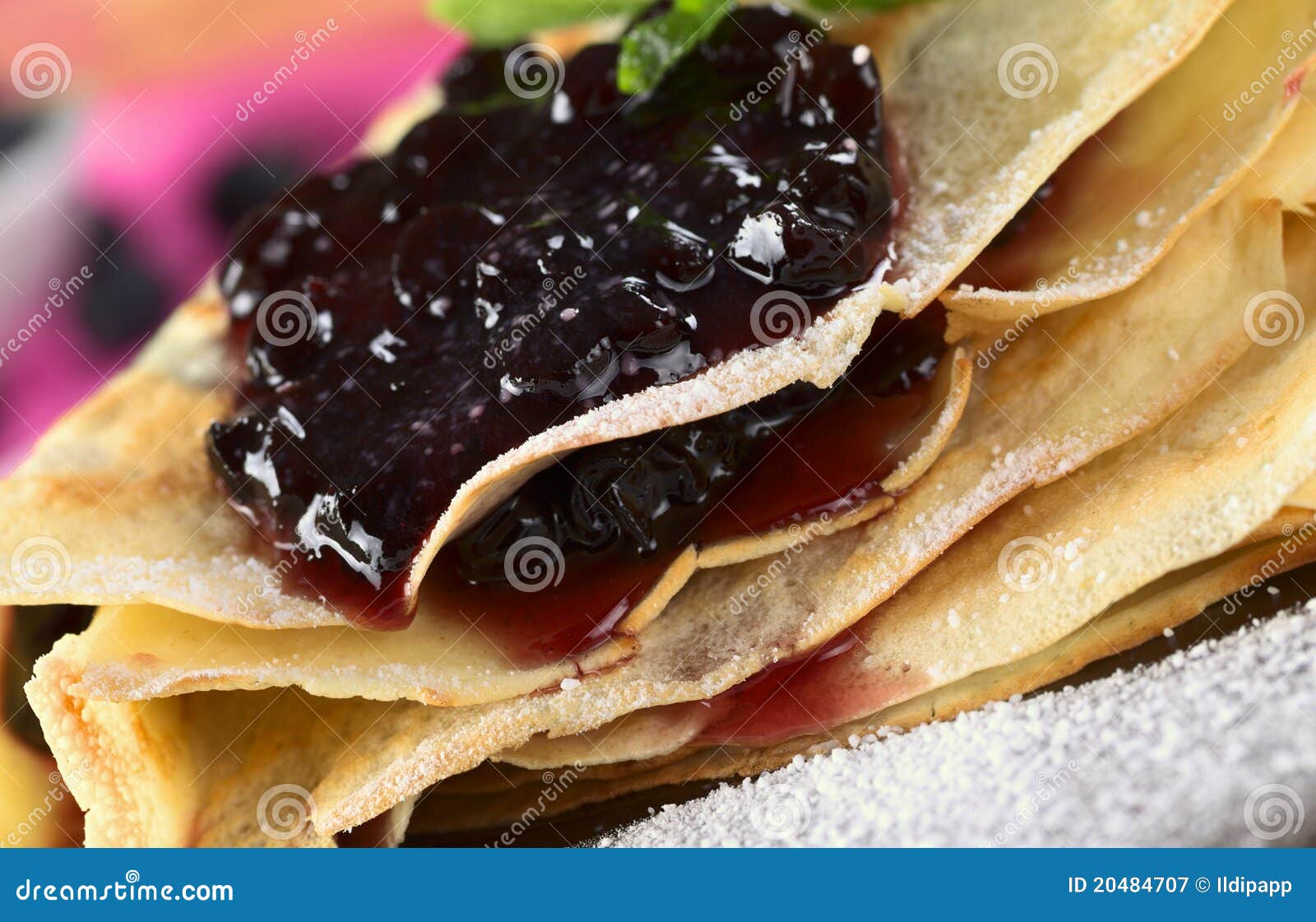 Folded Pancake with Blueberry Jam Stock Image - Image of color, focus ...