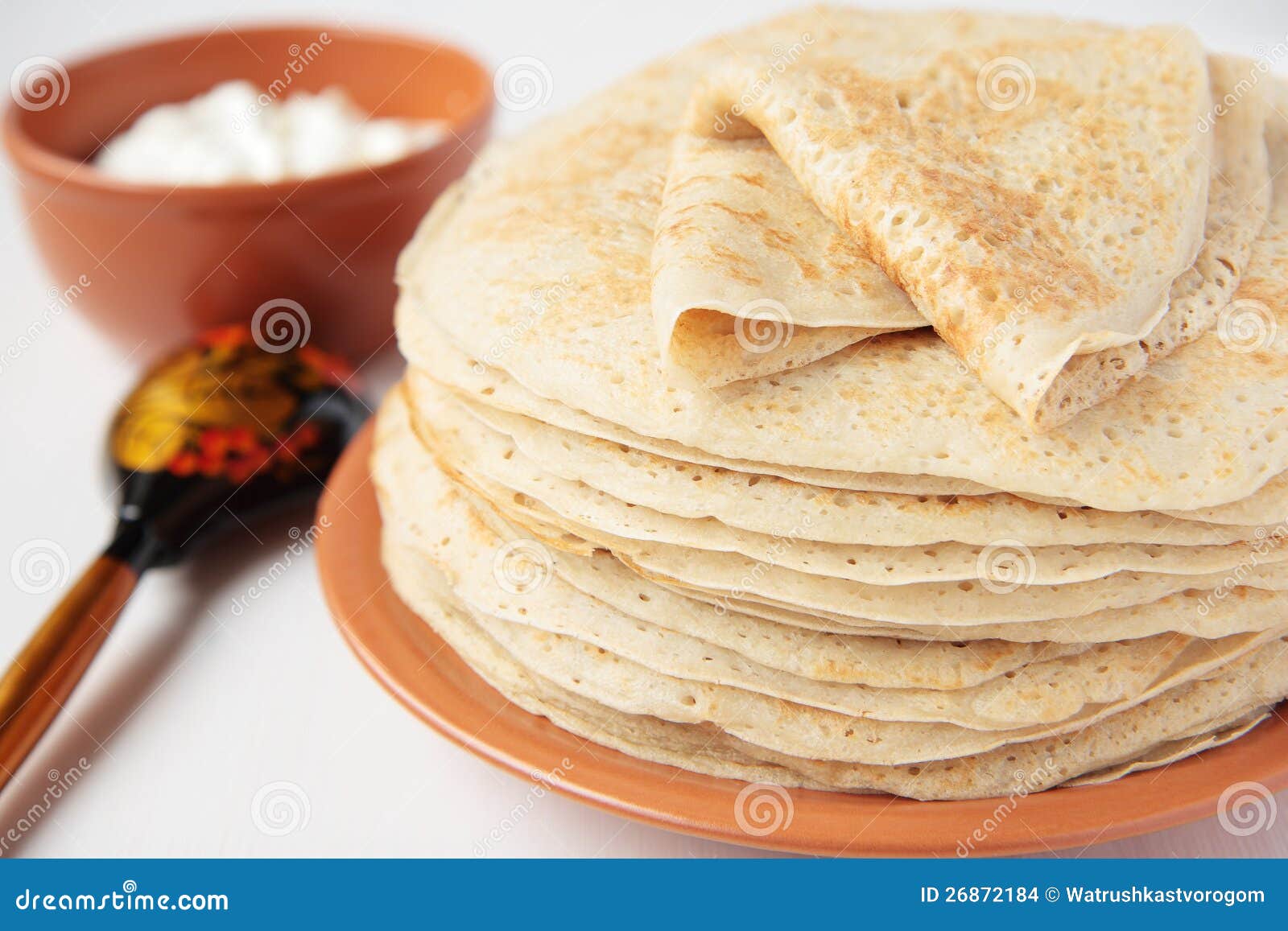 Folded Pancake on Stack of Pancakes Stock Photo - Image of sour ...
