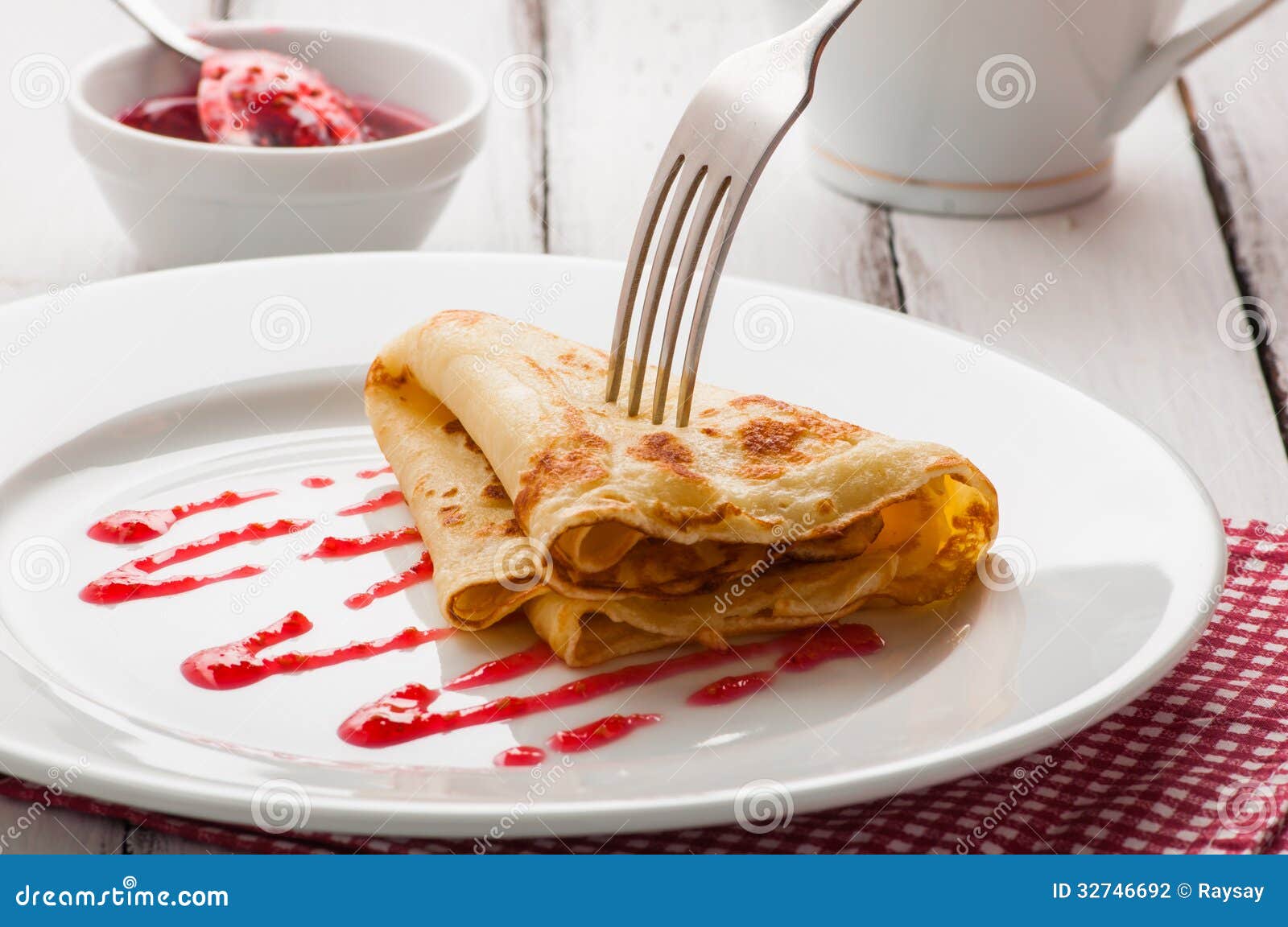 Folded Pancake on White Plate Stock Photo - Image of dessert, pancake ...