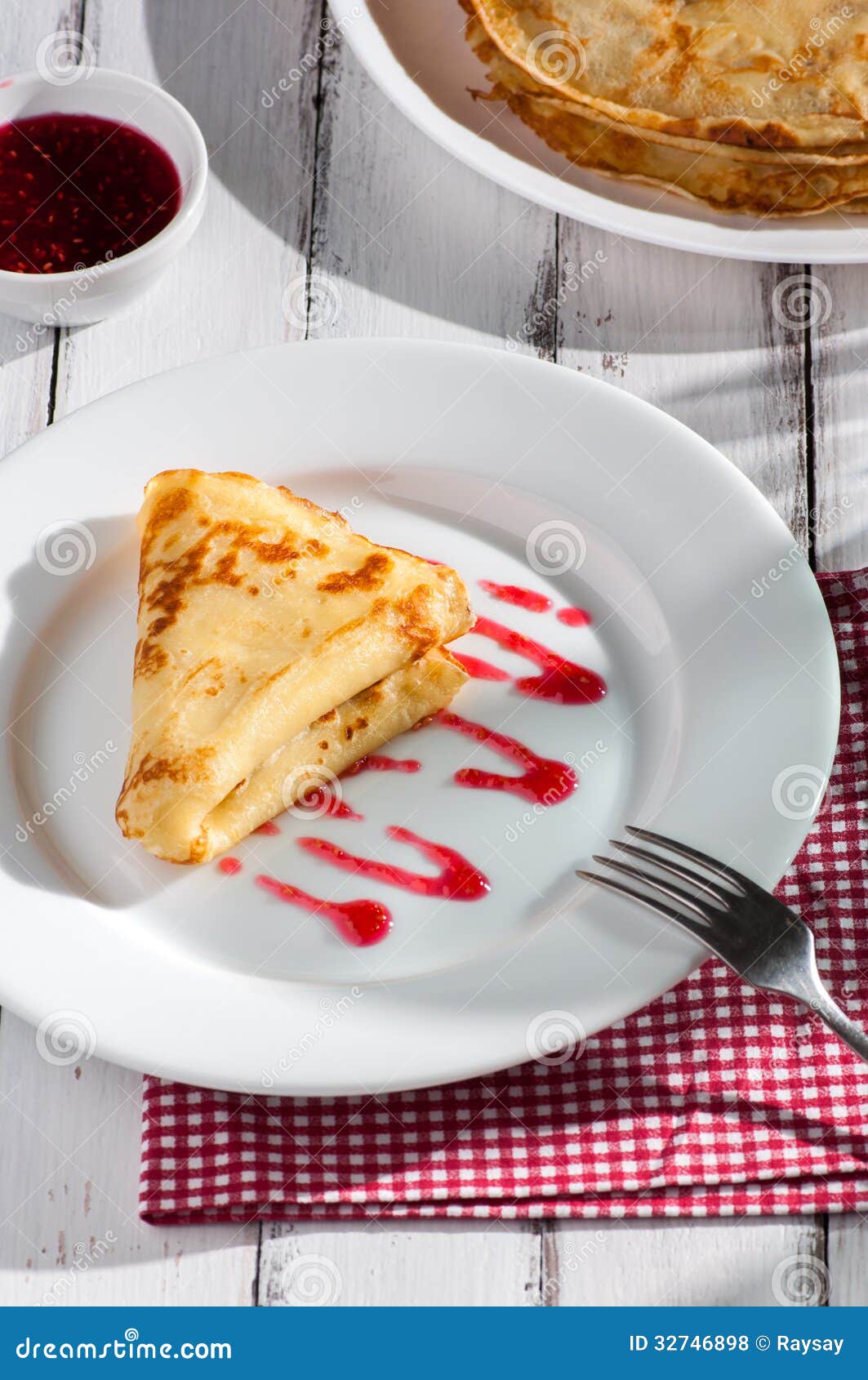 Folded Pancake on White Plate Stock Photo - Image of closeup, pile ...