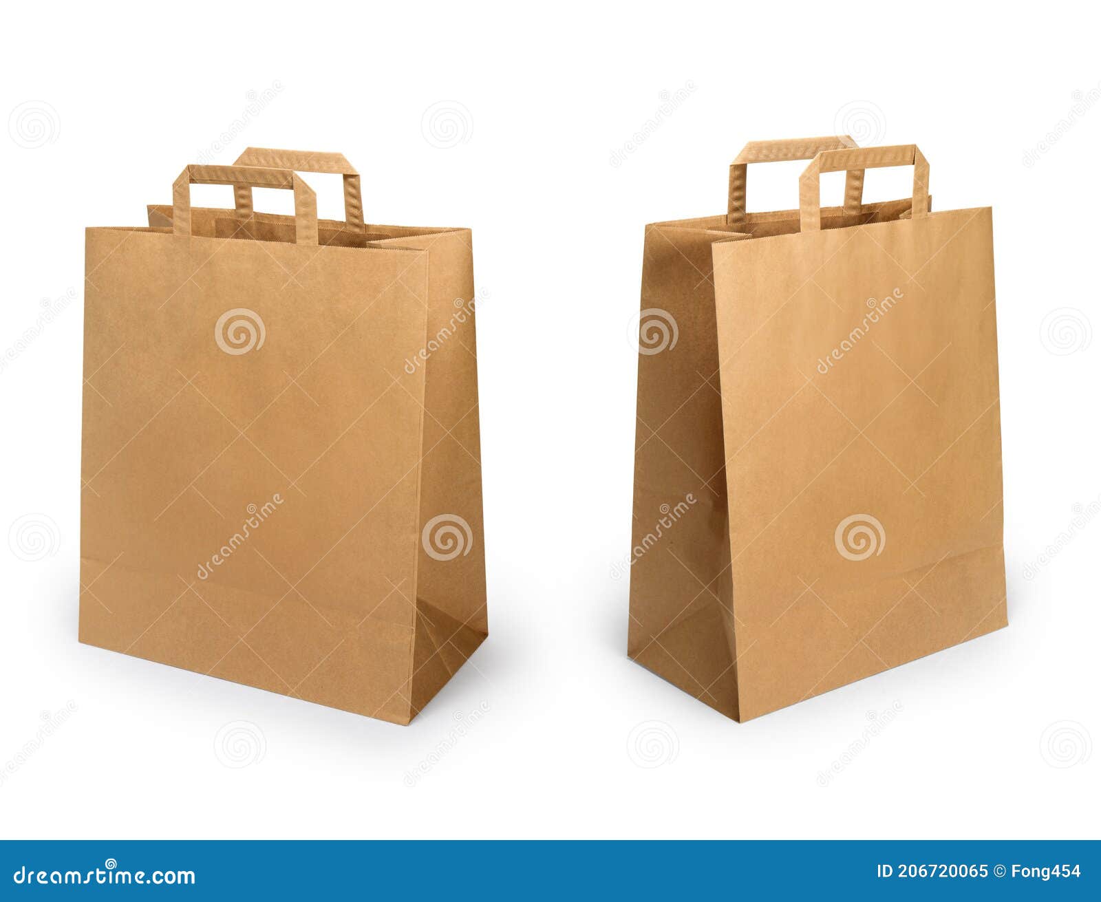 Folded Paper Bag with Handle Side View Isolated on White Background ...