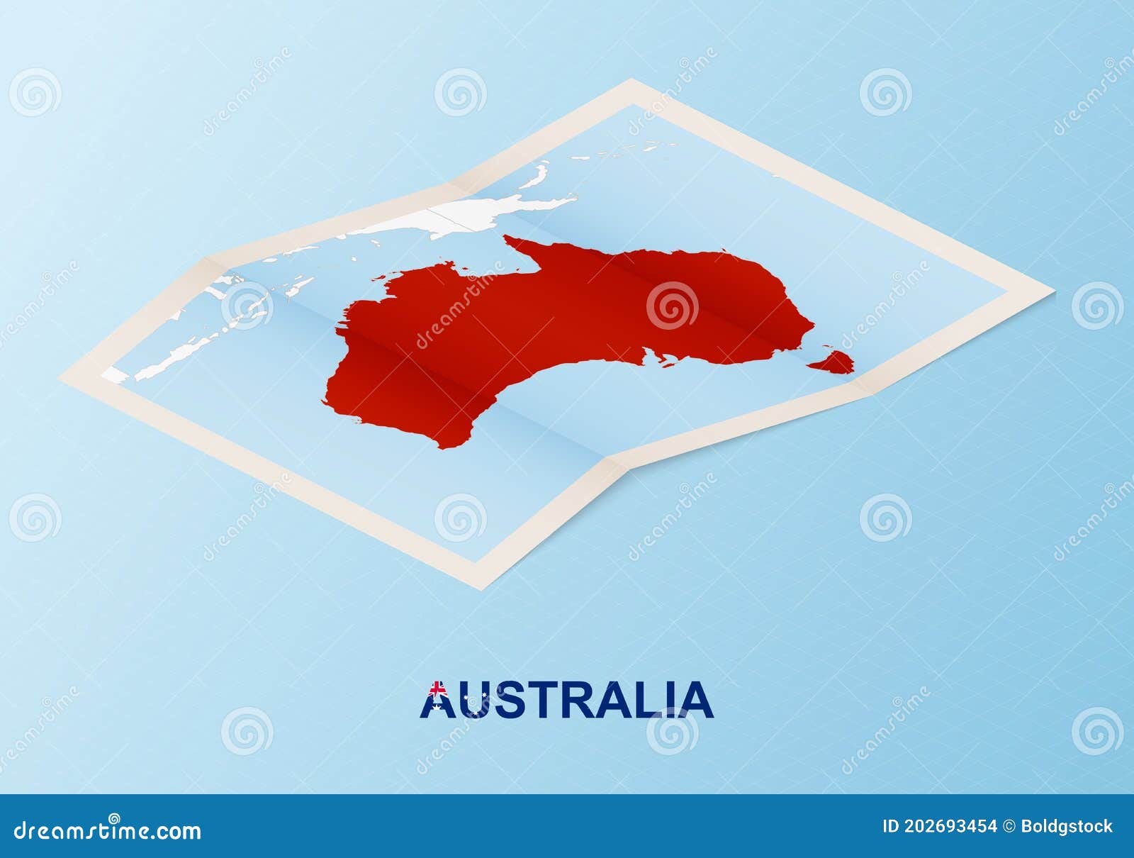 Folded Paper Map of Australia with Neighboring Countries in Isometric ...