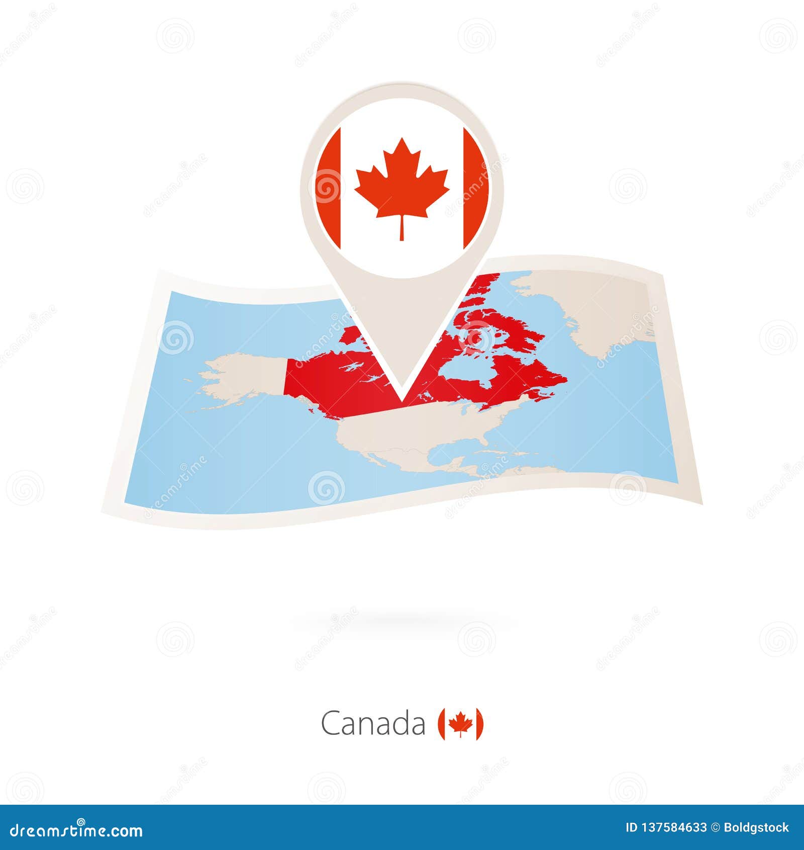 Folded Paper Map of Canada with Flag Pin of Canada Stock Vector ...