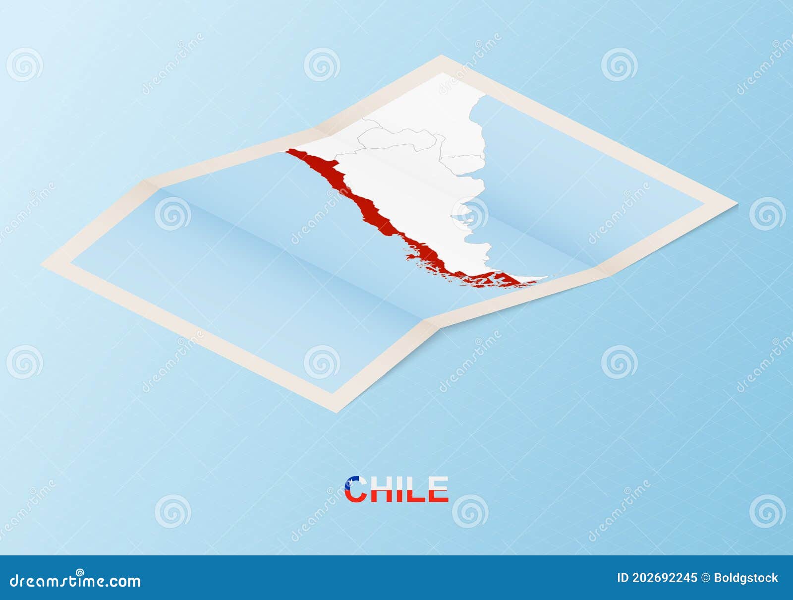 Folded Paper Map of Chile with Neighboring Countries in Isometric Style ...