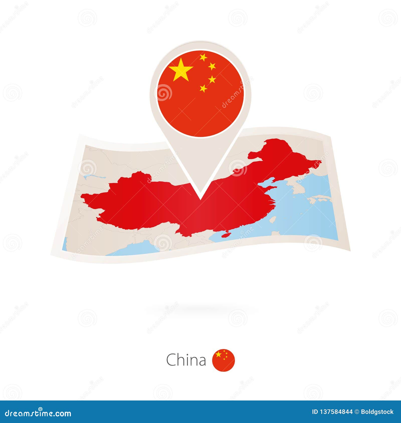 Folded Paper Map of China with Flag Pin of China Stock Vector ...