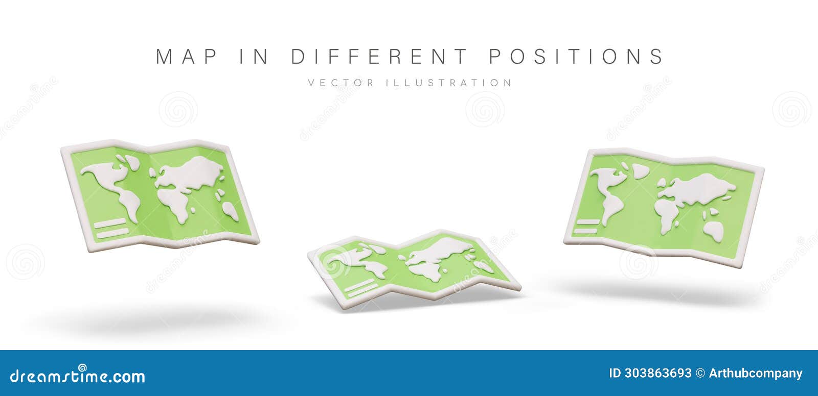 Folded Paper Map in Different Positions. Set of Templates for Location ...