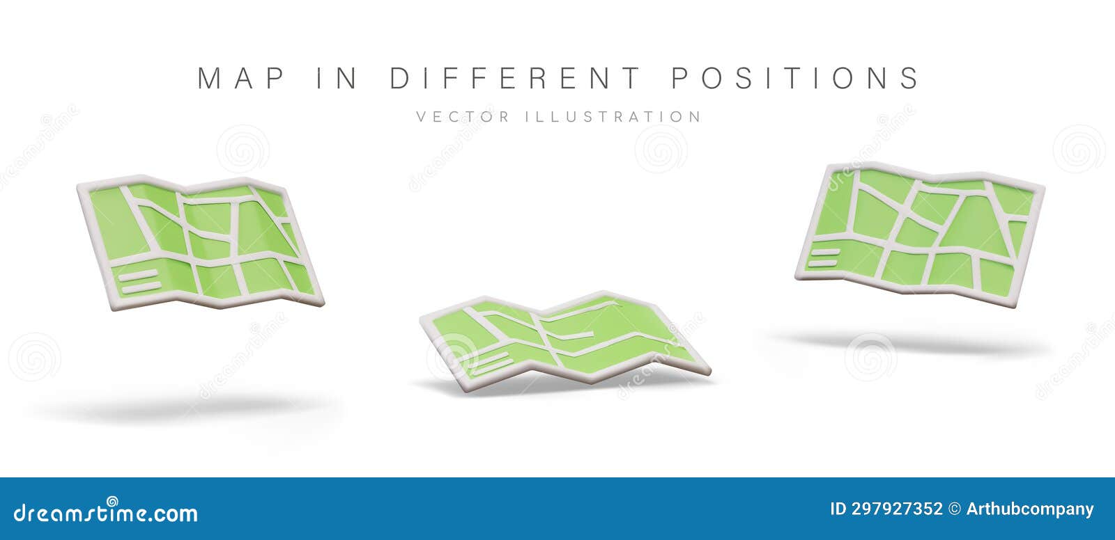 Folded Paper Map in Different Positions. Set of Vector 3D Elements ...