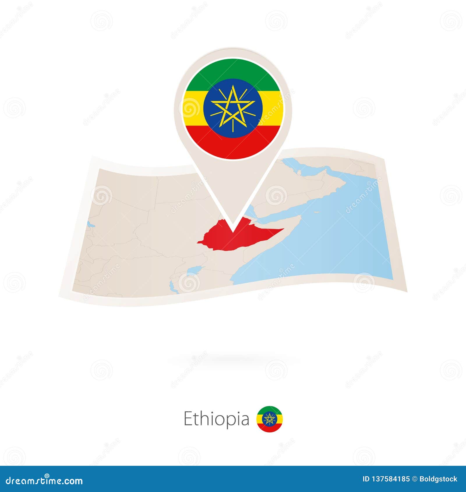 Folded Paper Map of Ethiopia with Flag Pin of Ethiopia Stock Vector ...