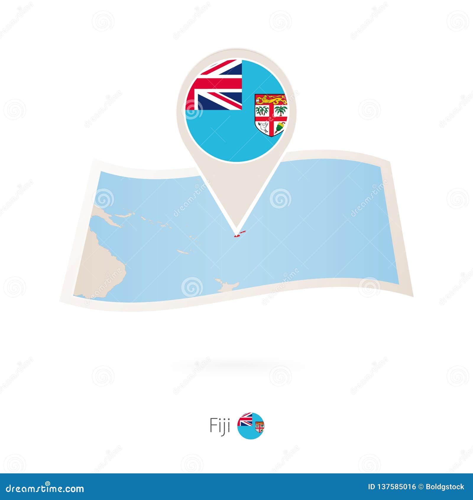 Folded Paper Map of Fiji with Flag Pin of Fiji Stock Vector ...