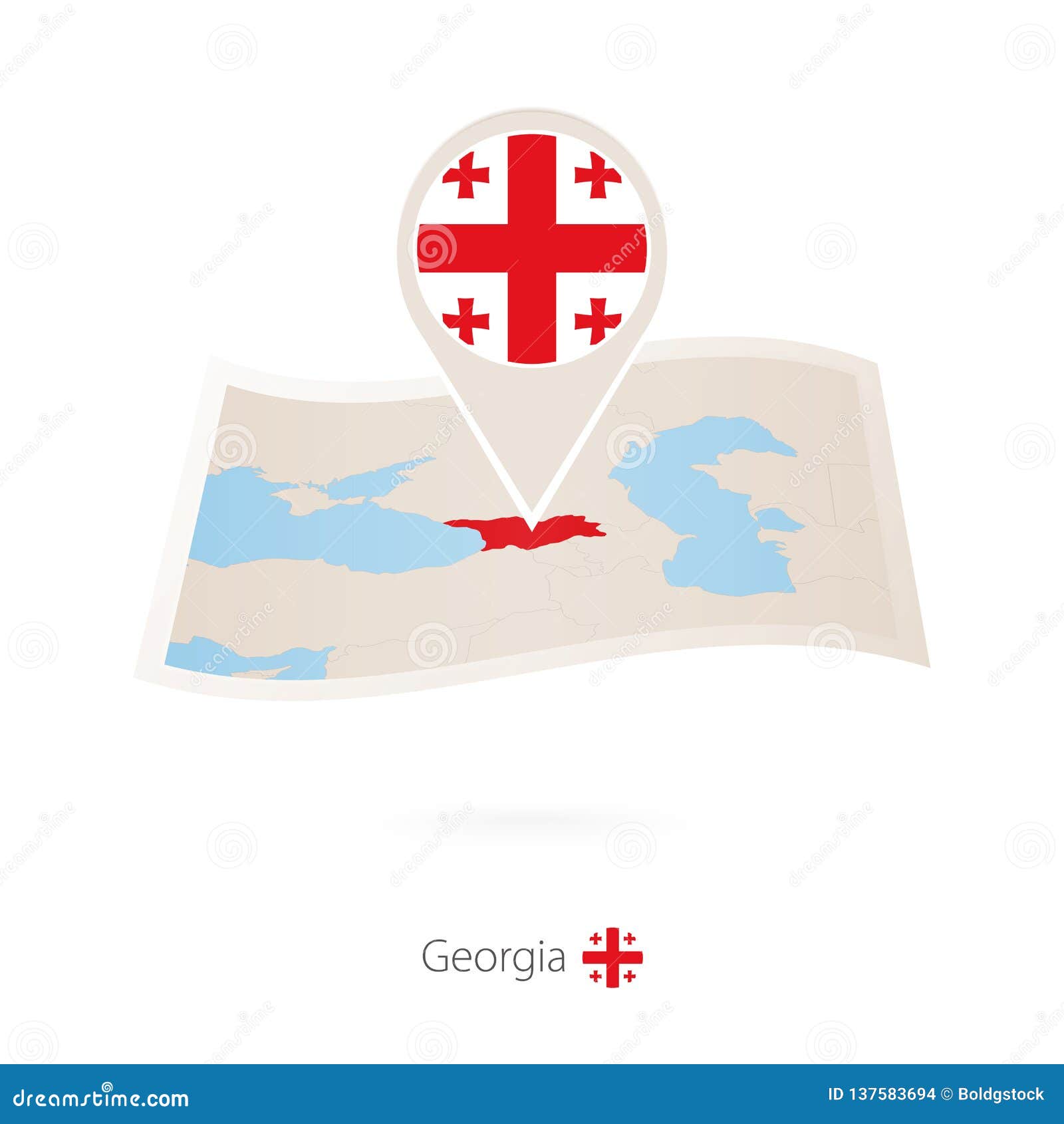 Folded Paper Map of Georgia with Flag Pin of Georgia Stock Vector ...