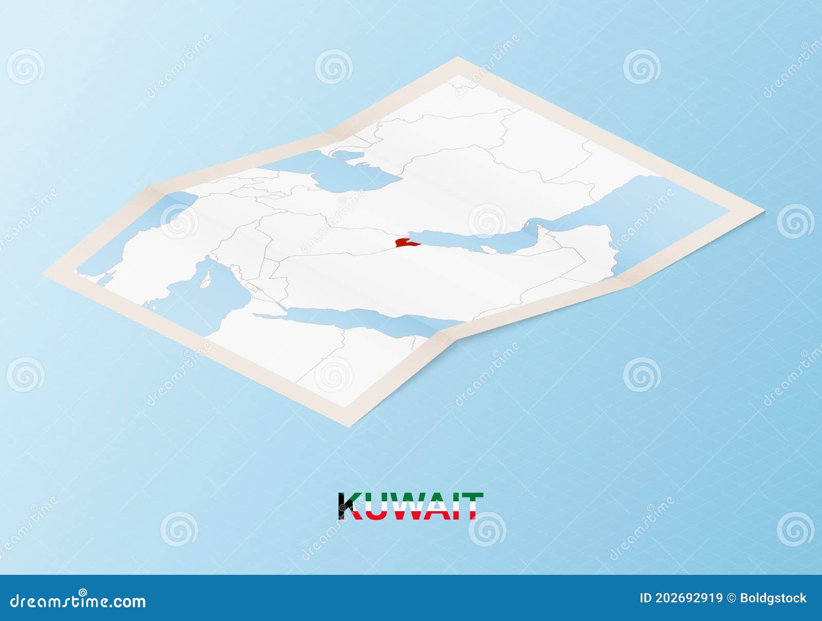 Folded Paper Map of Kuwait with Neighboring Countries in Isometric ...