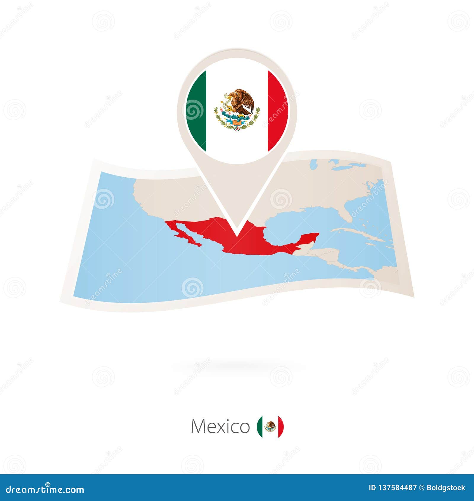 Folded Paper Map of Mexico with Flag Pin of Mexico Stock Vector ...