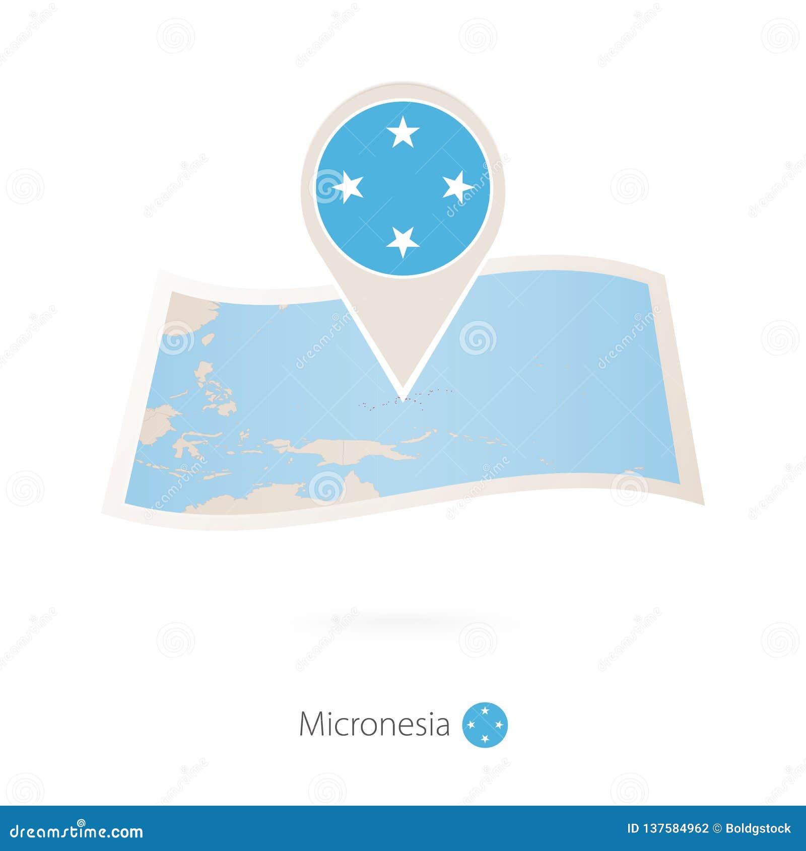 Folded Paper Map of Micronesia with Flag Pin of Micronesia Stock Vector ...