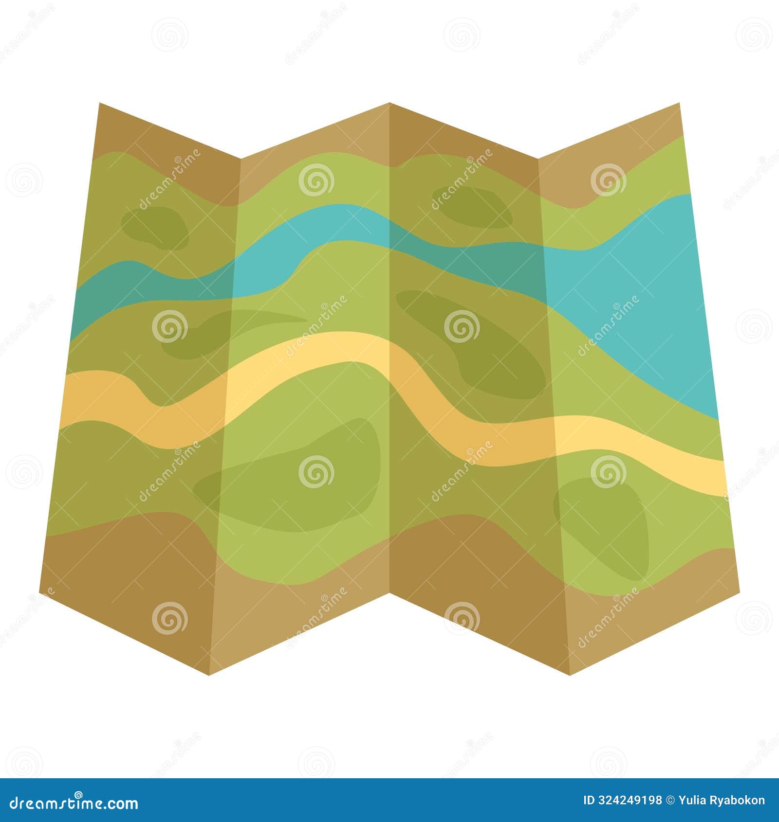 Folded Paper Map Showing Hiking Trails and River Stock Vector ...