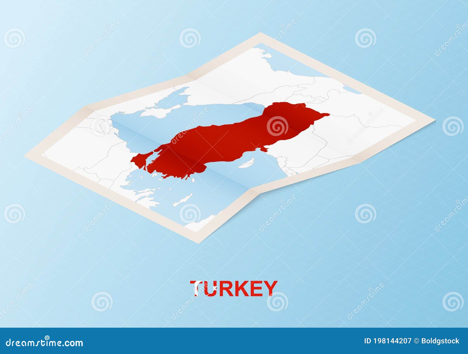 Folded Paper Map of Turkey with Neighboring Countries in Isometric ...