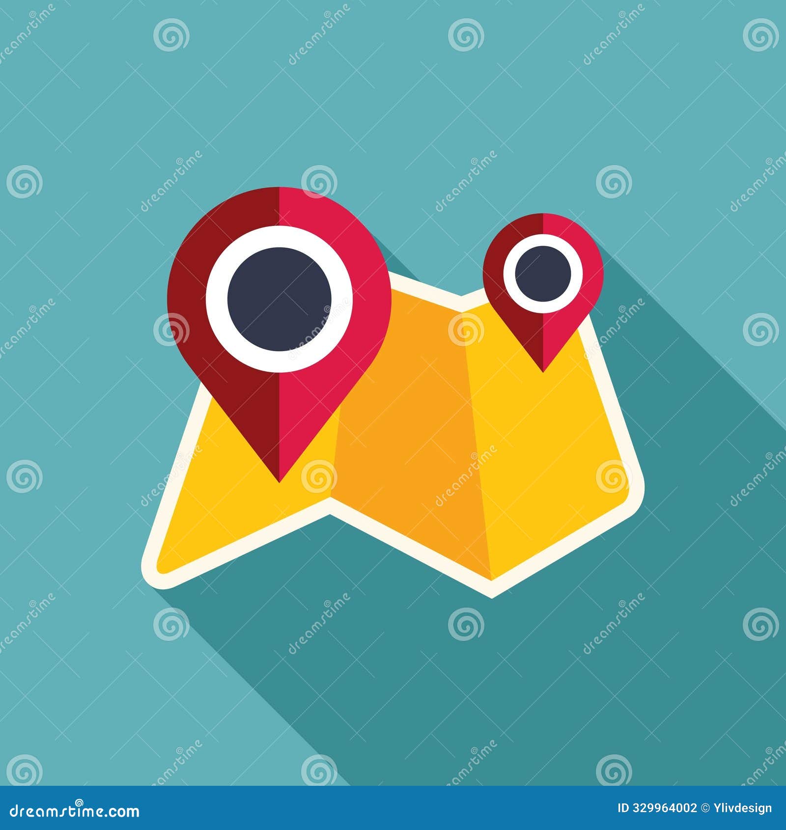 Folded Paper Map with Two Red Location Pins Showing Destination Points ...