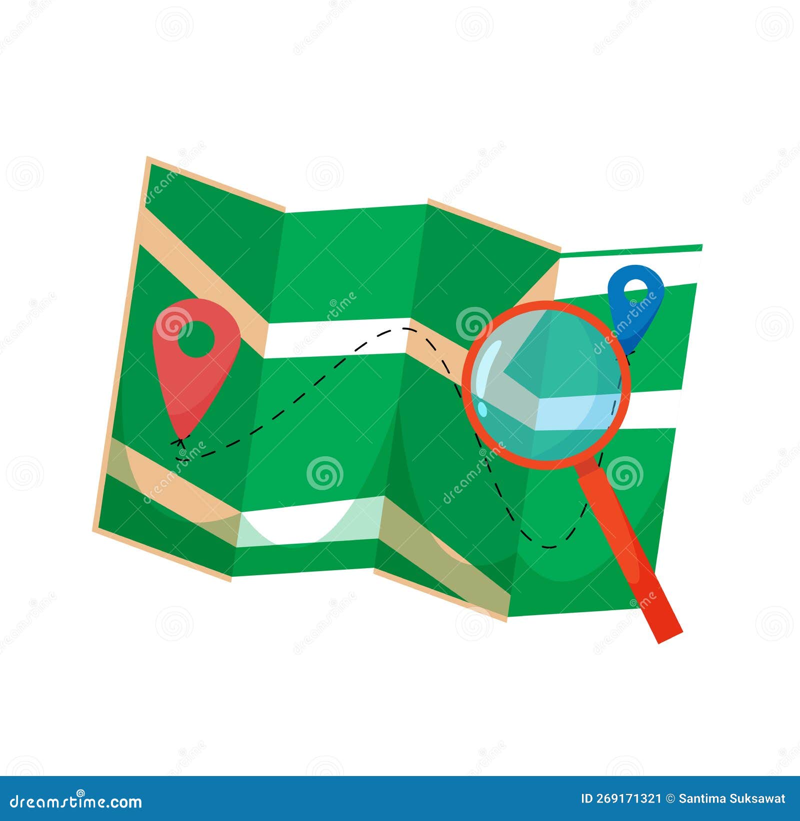 Folded Paper Map of World with Color Point Marker Vector Illustration ...