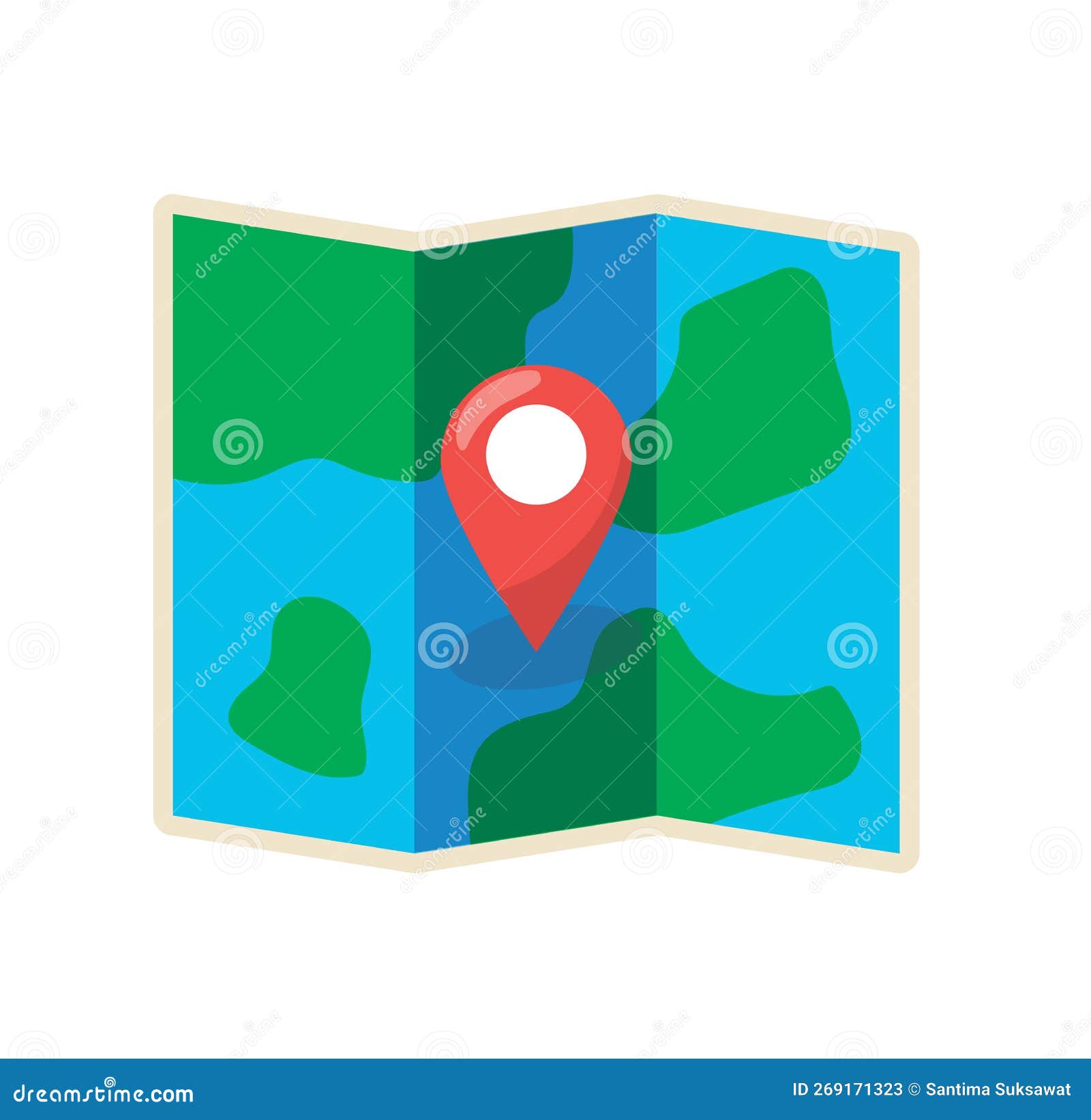 Folded Paper Map of World with Color Point Marker Vector Illustration ...