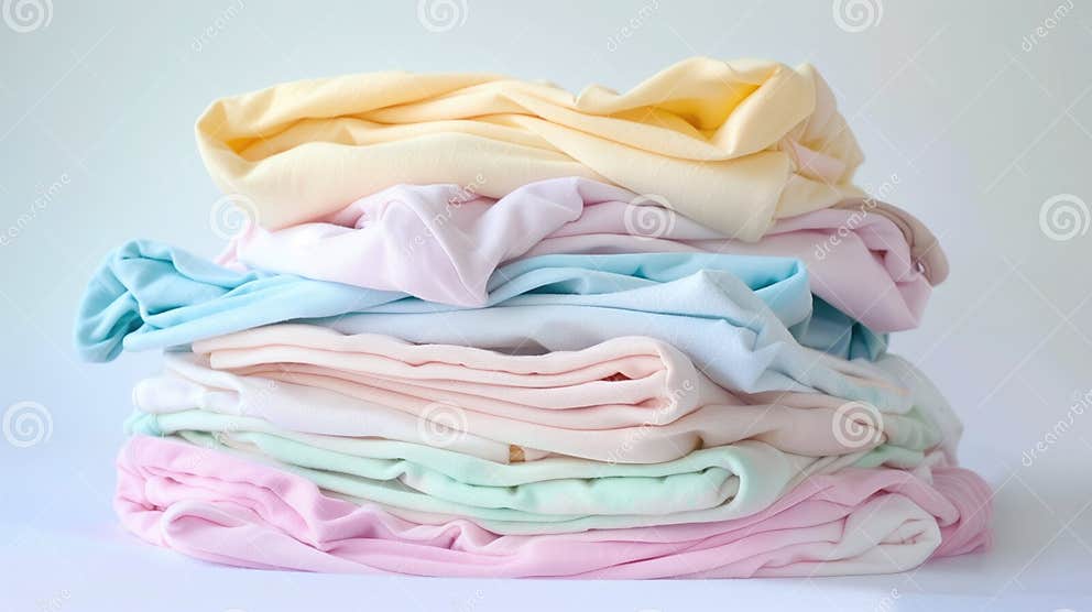 Folded Pastel Colored Fabric Stack on White Background. Stock Photo ...