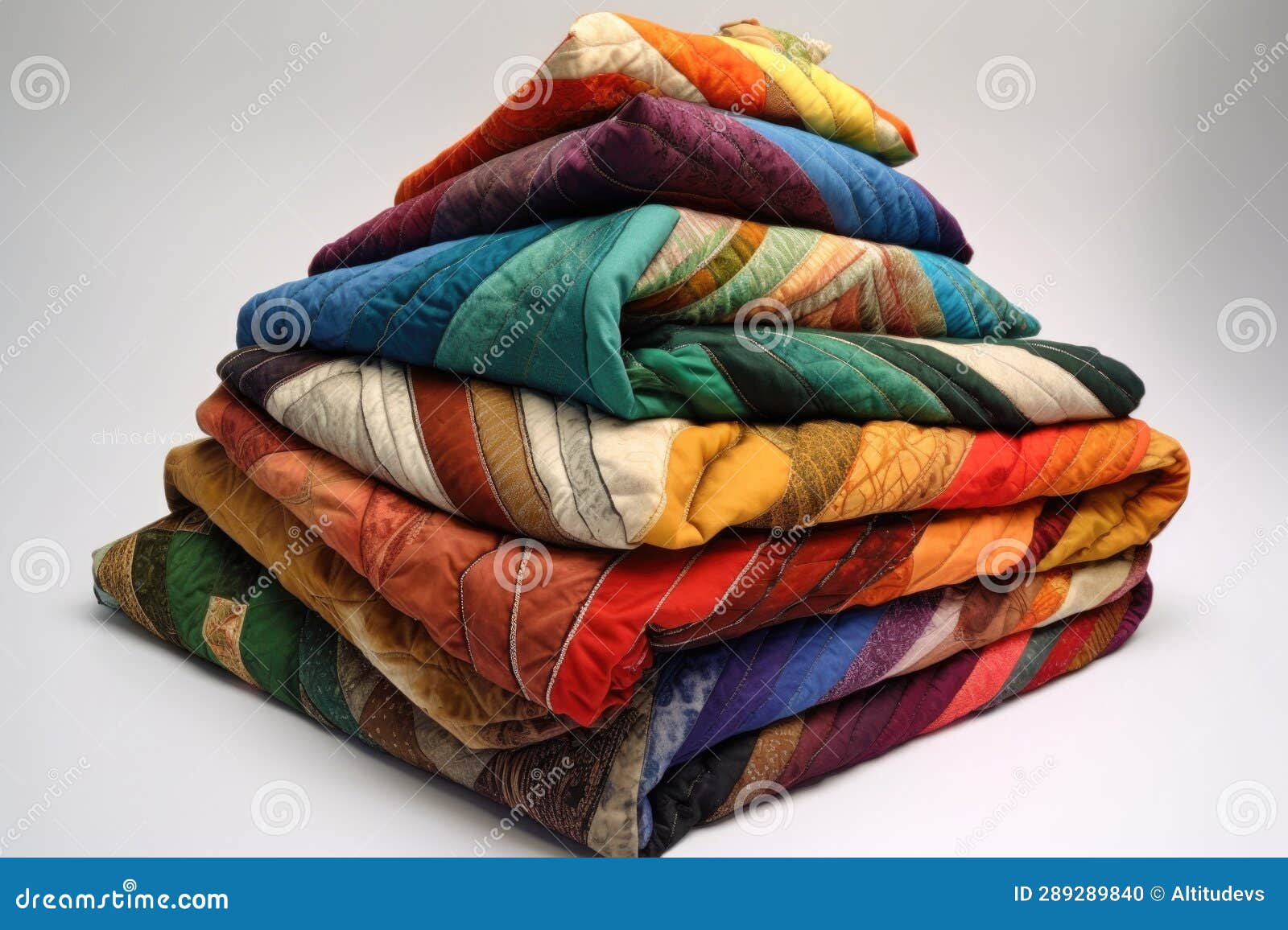 Folded Quilt Showcasing Various Fabric Patterns and Colors Stock Photo ...