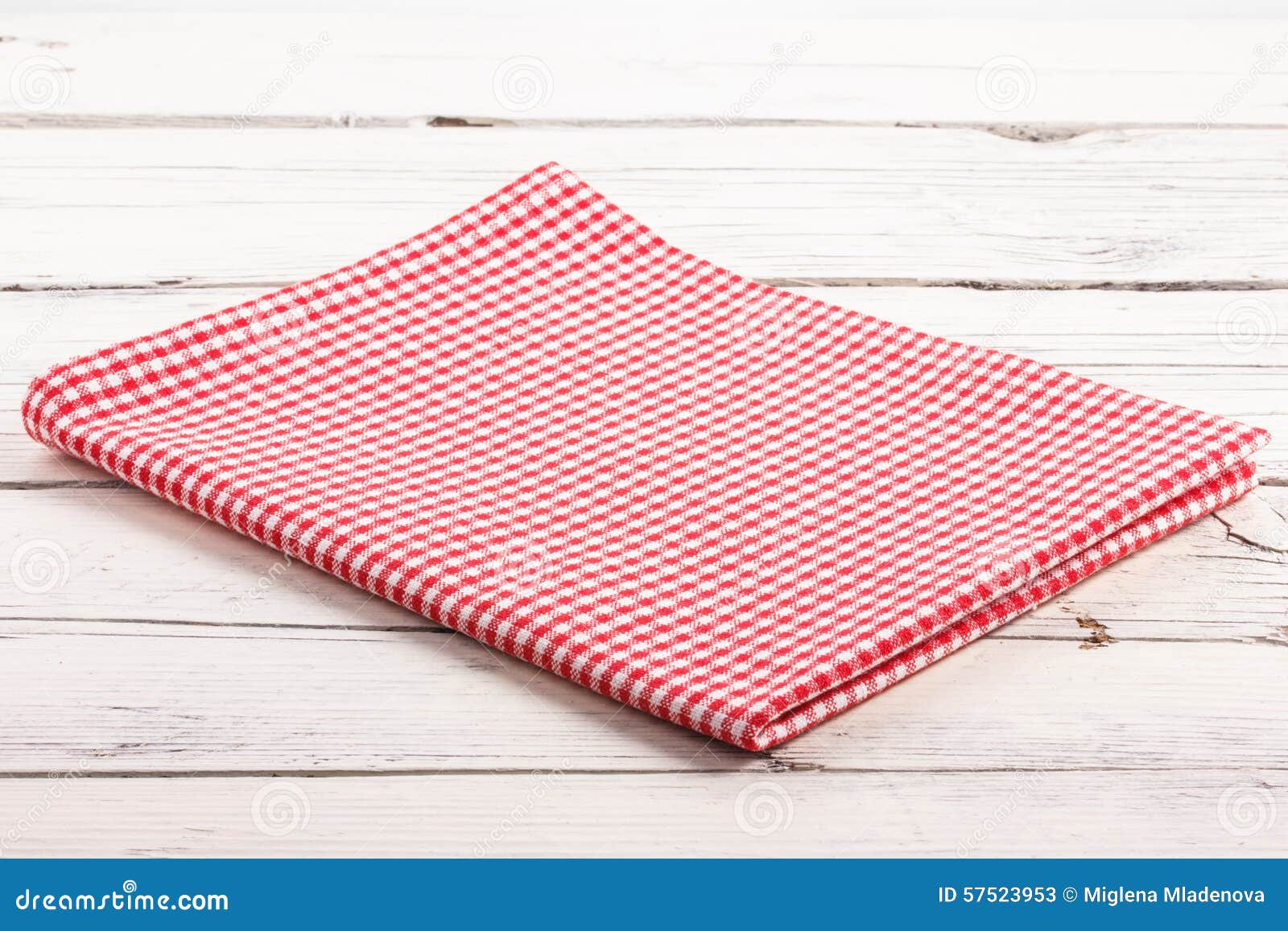 Folded Red Checkered Tablecloth on White Wooden Board Stock Image ...