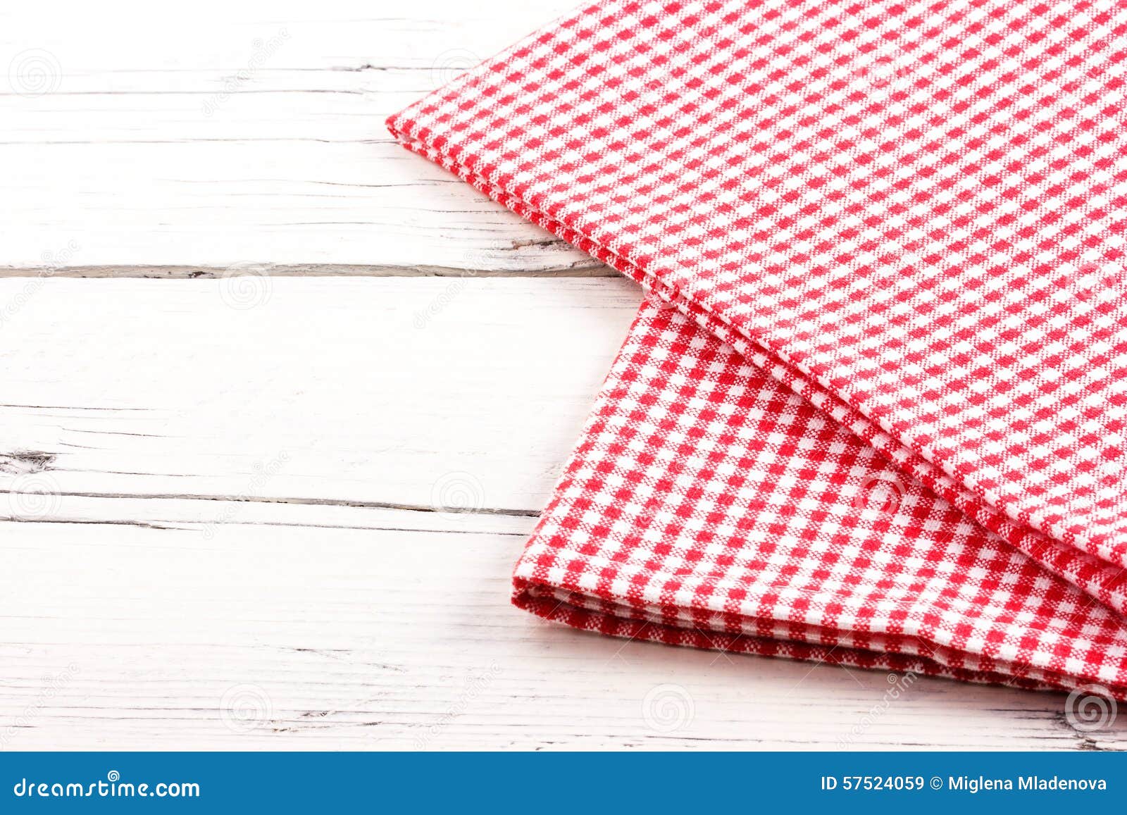 Folded Red Checkered Tablecloth on White Wooden Board Stock Image ...