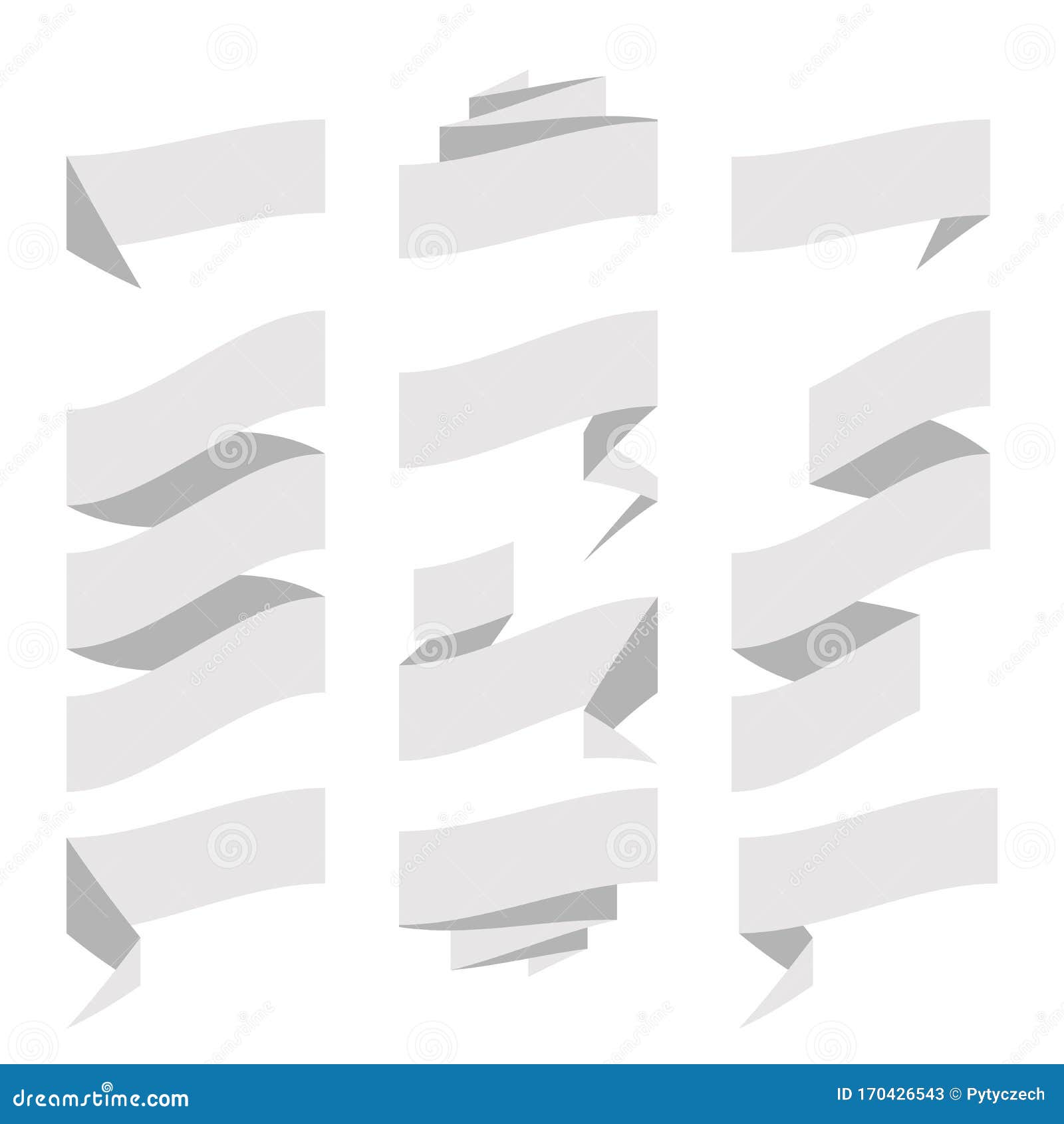 Folded Ribbon Banner Set. Collection of Grey Label Templates. Vector ...