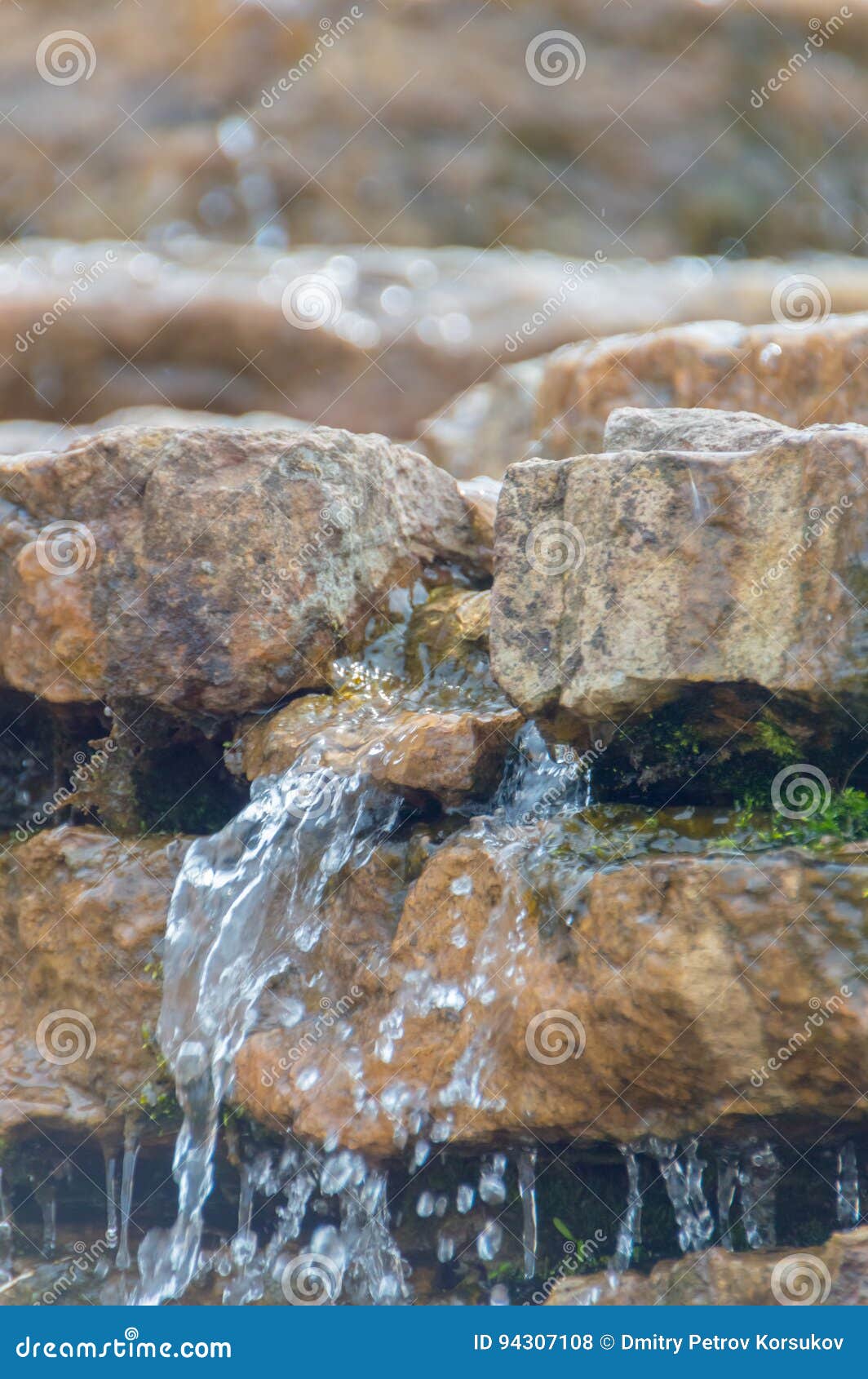 At Folded the Rocks Flowing Stream of Water, Closeup. Stock Photo ...