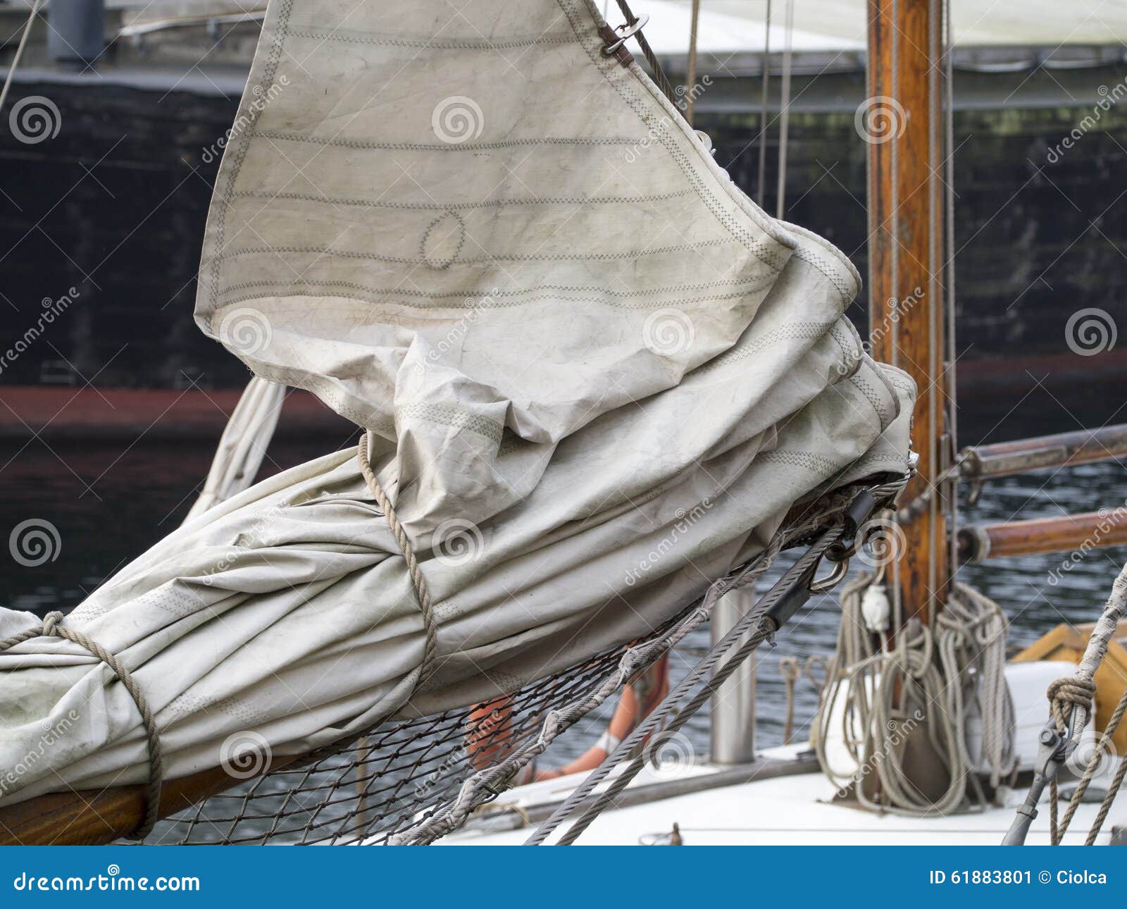 Folded sail stock image. Image of detail, wooden, bunch - 61883801