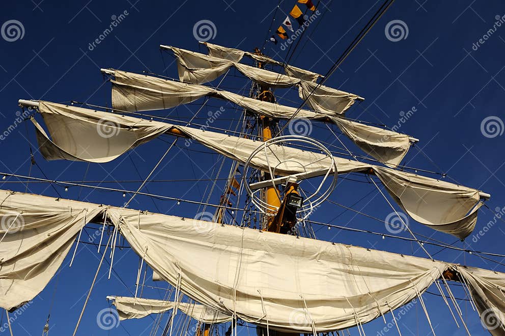 Folded Sails on Ship Mast stock image. Image of pursuit - 168976947