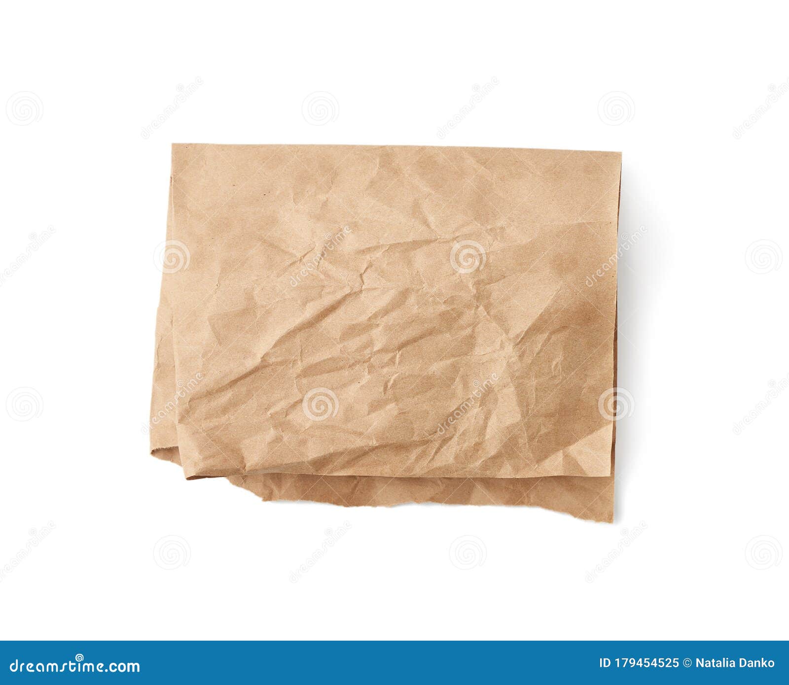Folded Sheet of Brown Crumpled Paper Isolated on White Background Stock ...