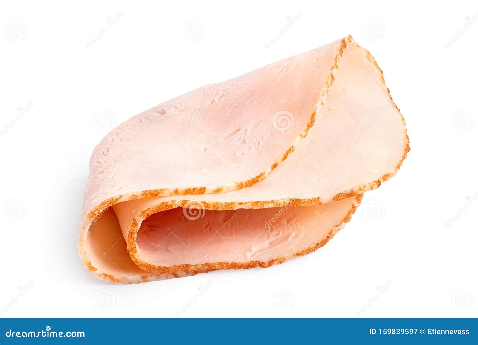 A Folded Single Slice of Chicken Ham Isolated on White Stock Image ...