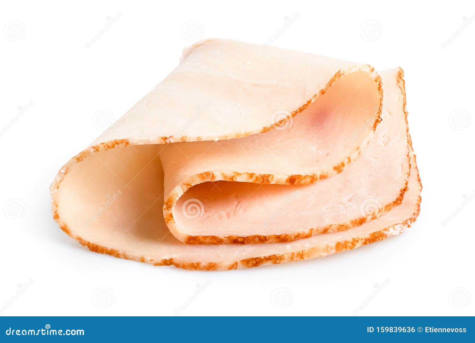 A Folded Single Slice of Chicken Ham Isolated on White Stock Photo ...