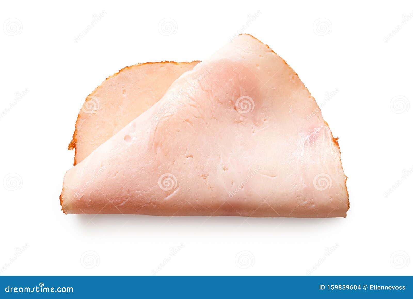 A Folded Single Slice Of Chicken Ham Isolated On White. Top View Stock ...