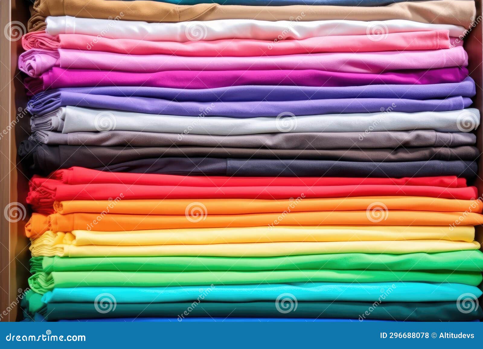 Folded Stack of Colorful T-shirts on a Shelf Stock Photo - Image of ...