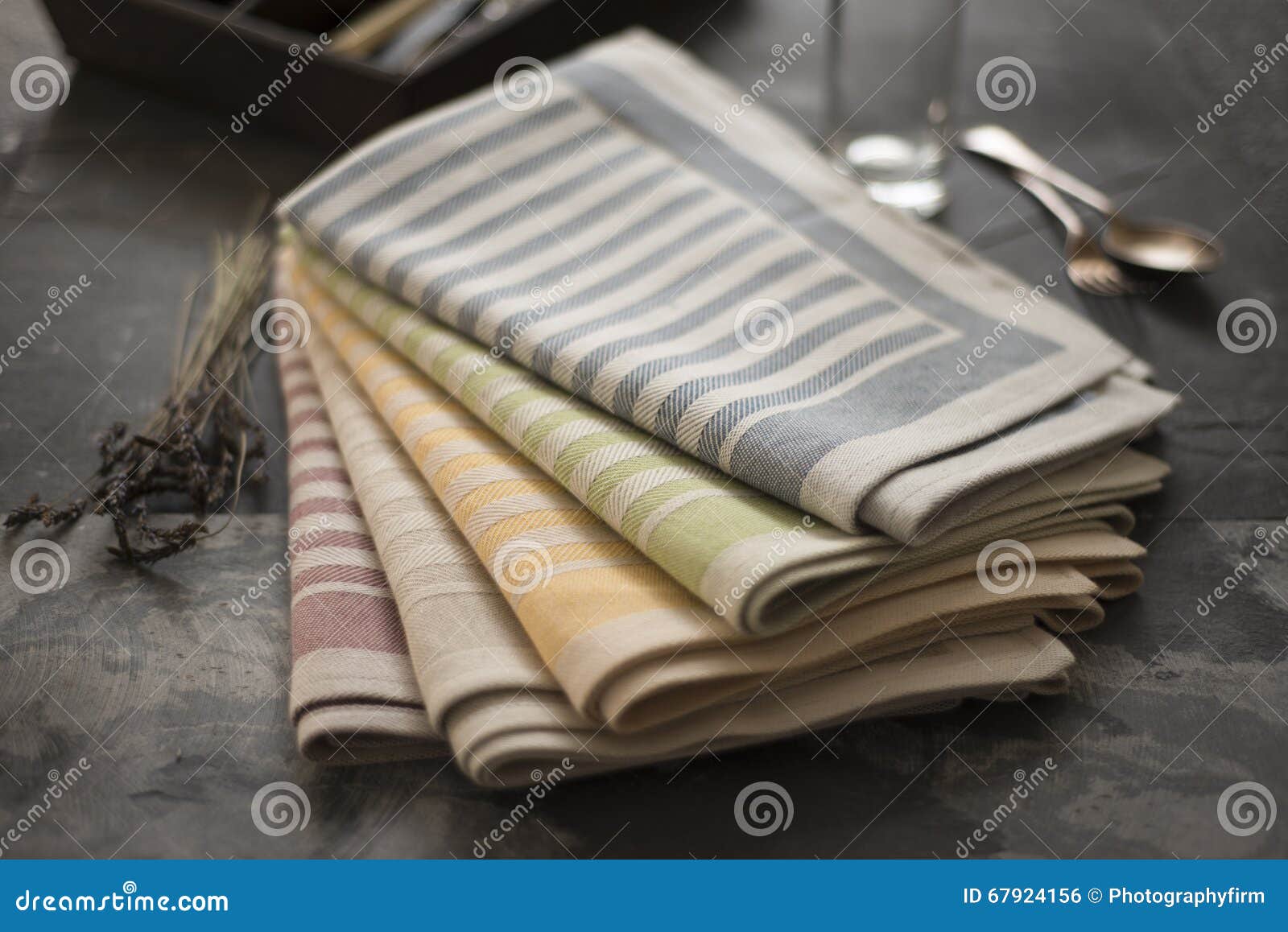 Folded Table Napkins with Stripe Designs Various Colors Stock Photo ...