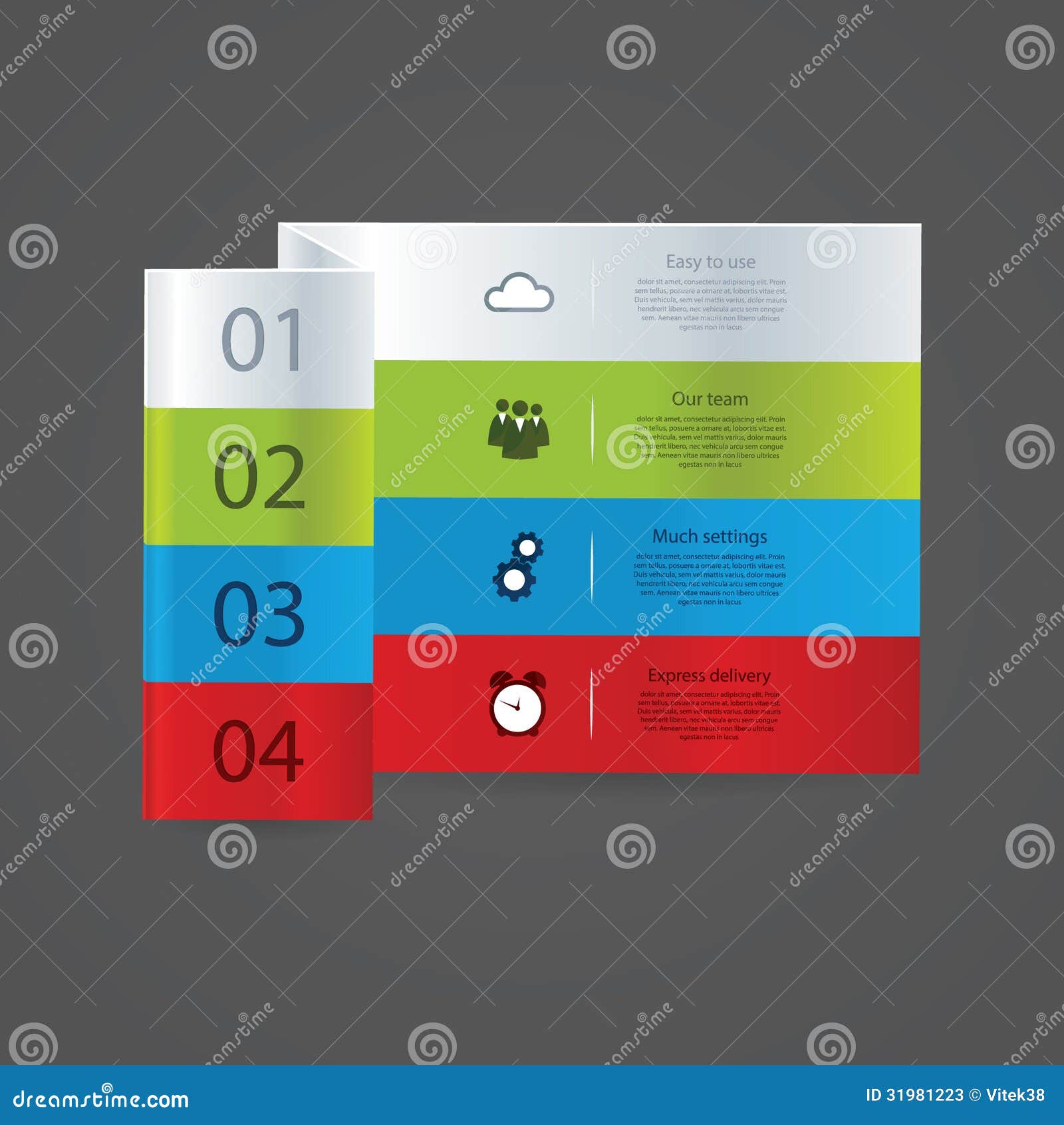 Folded Vector Template. Colorfully Template - Four Choices, Levels or ...