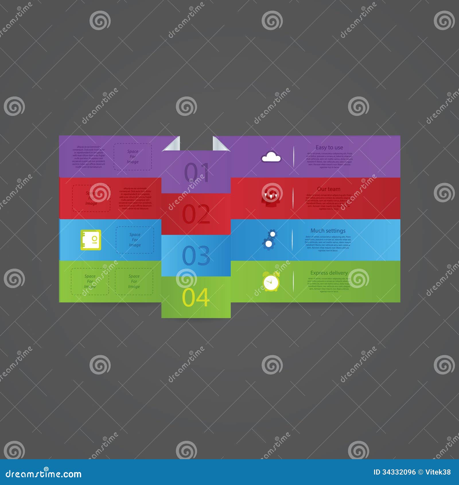 Folded Vector Template. Colorfully Template - Four Choices, Levels or ...