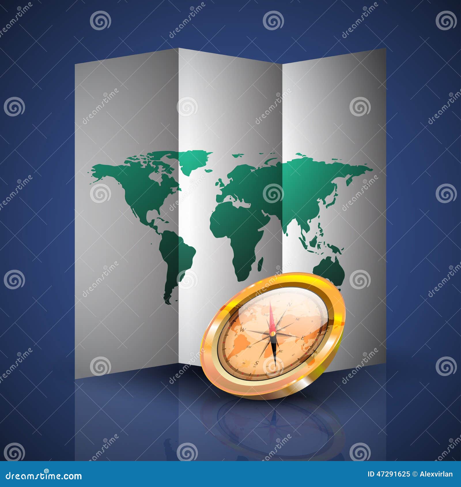 Folded World Map Compass Stock Illustrations – 857 Folded World Map ...