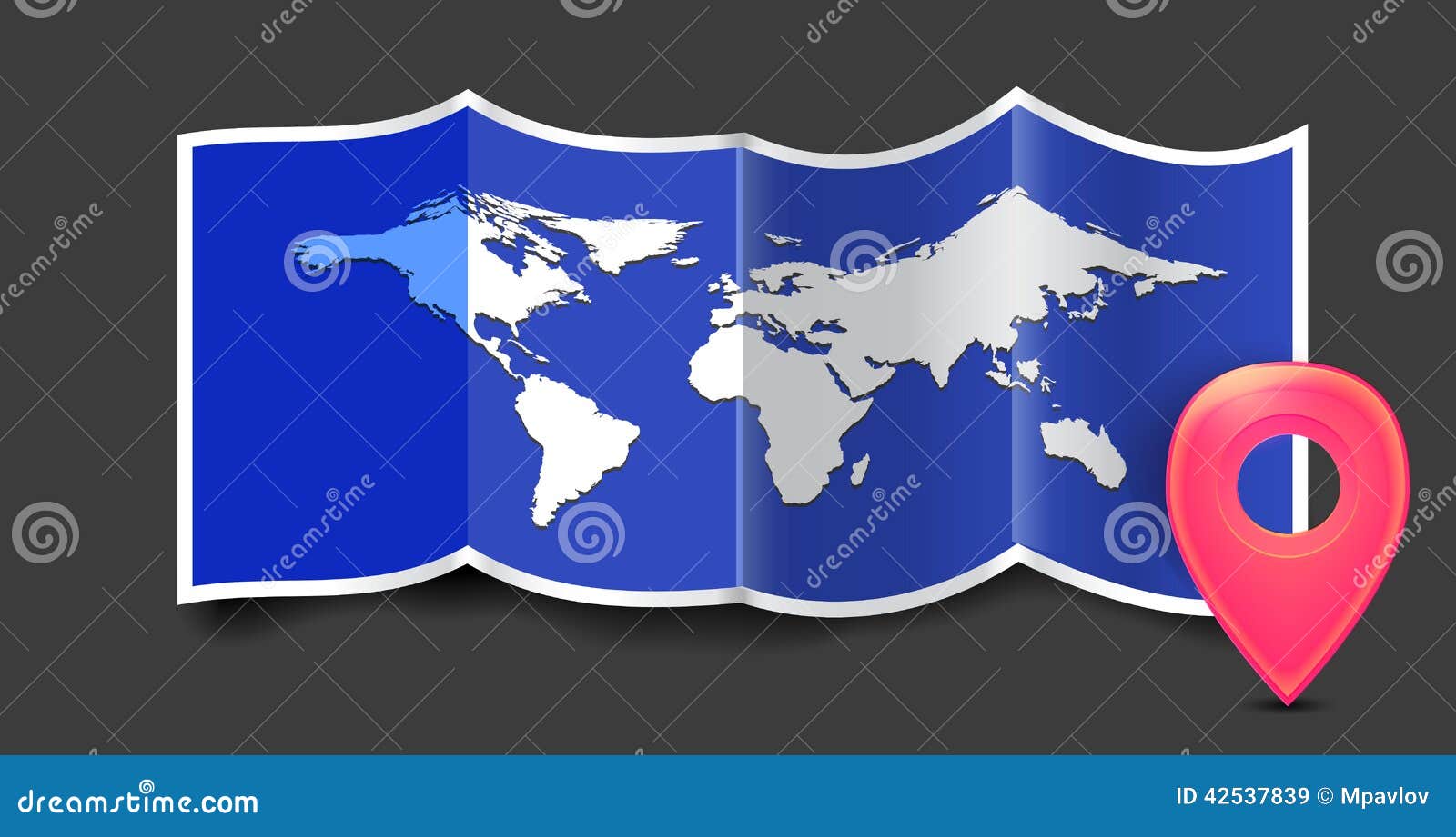 Folded World Maps In A Flat Style. Simplified Paper Map With Red ...