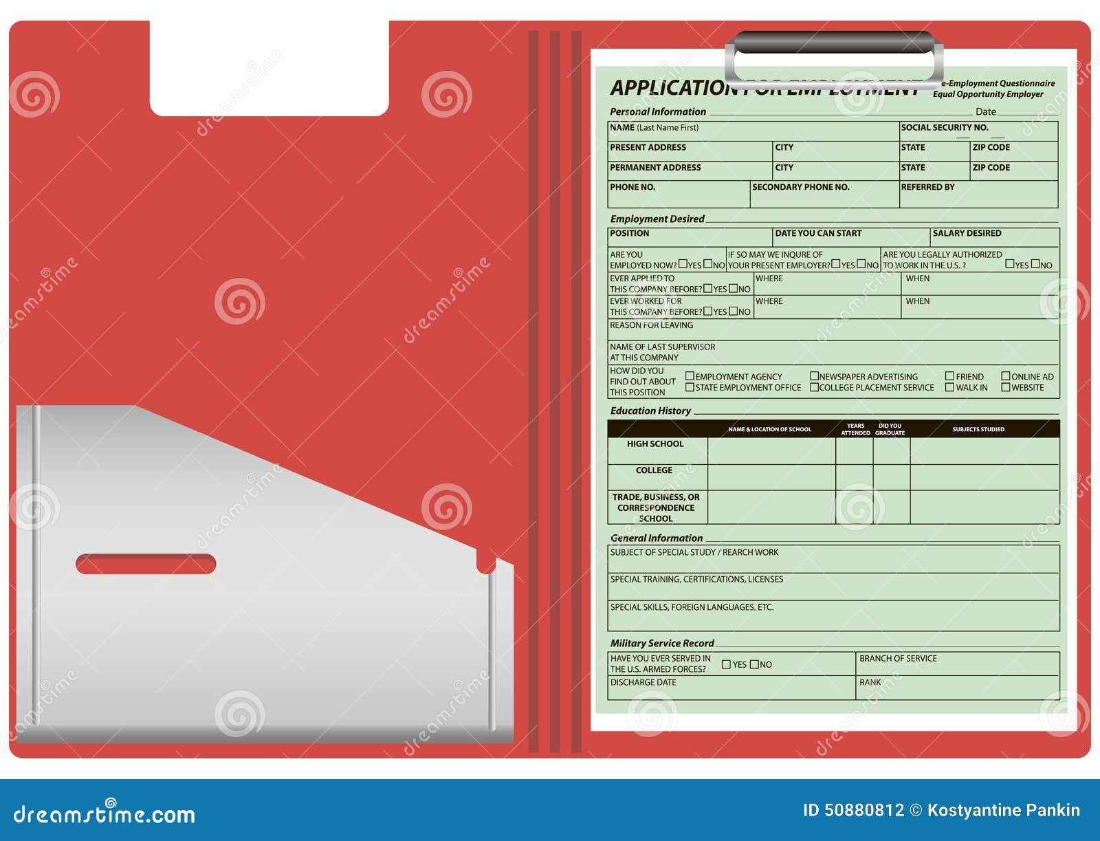 Folder with the Application Form for Employment Stock Vector ...
