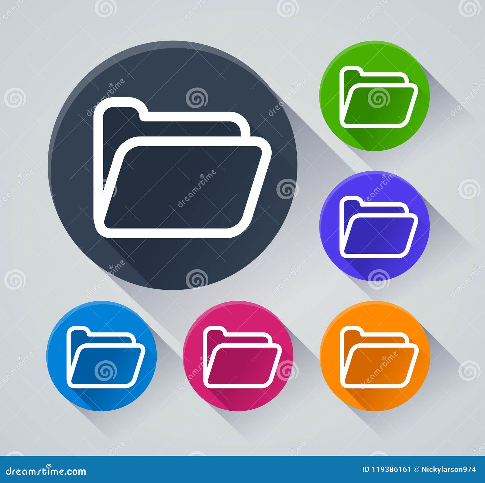 Folder Circle Icons with Shadow Stock Vector - Illustration of green ...