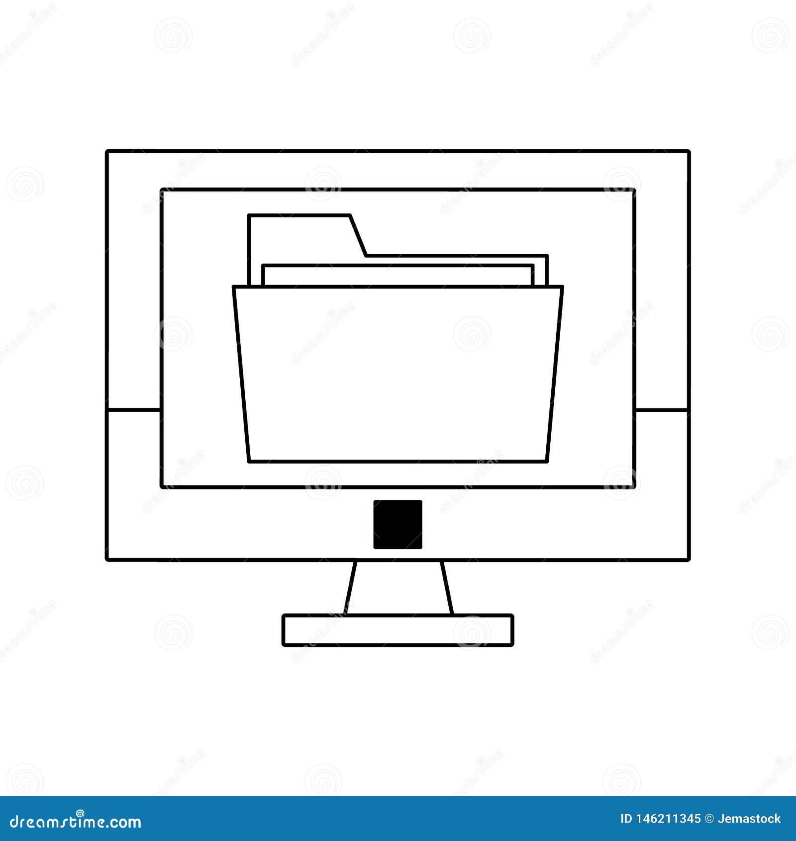 Folder on Computer Screen Symbol in Black and White Stock Vector ...